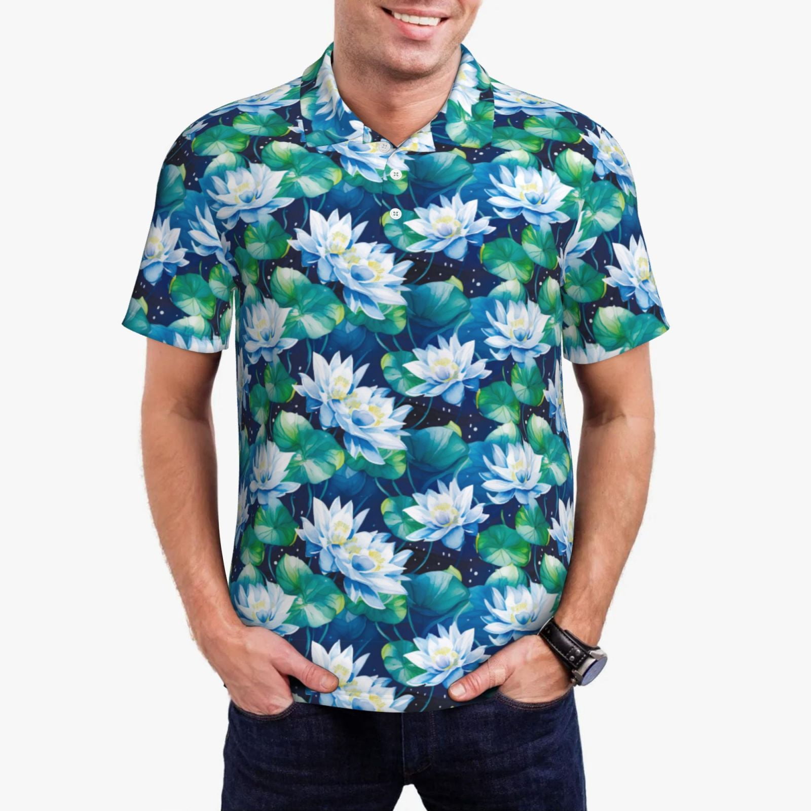 Coaee Blue Lotus Flower for Men's Polo Shirts Mens Polo Shirts Short ...