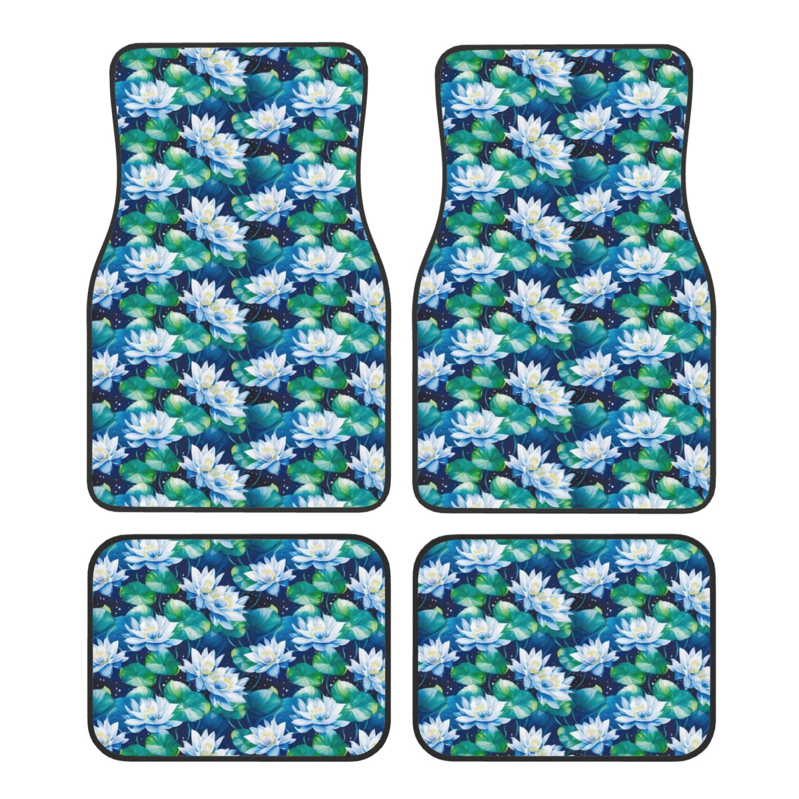 Coaee Blue Lotus Flower pattern Car Foot Mat Four-Piece Set Anti-Slip ...