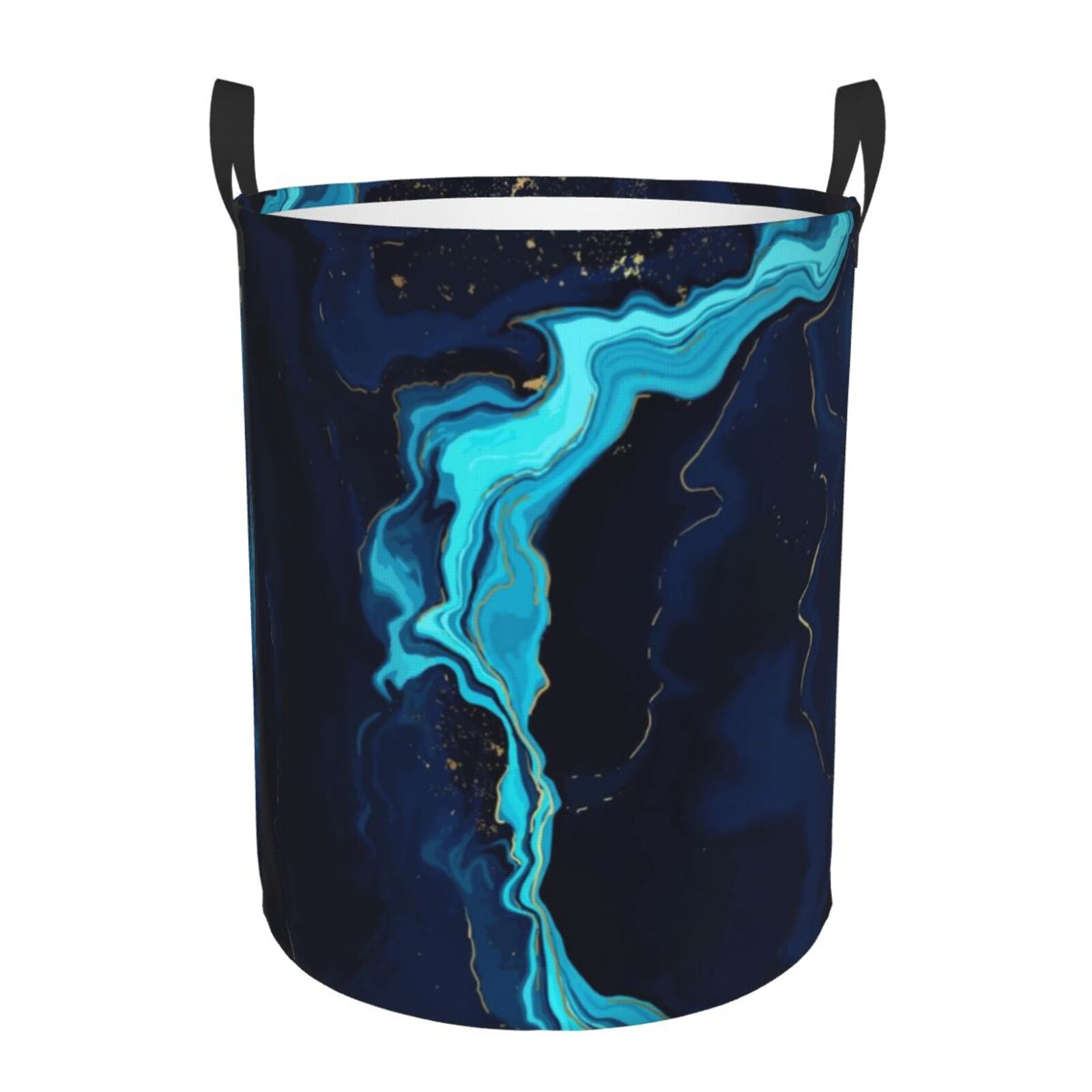 Coaee Blue Marble And Gold Laundry Basket with Handle, Waterproof Round ...