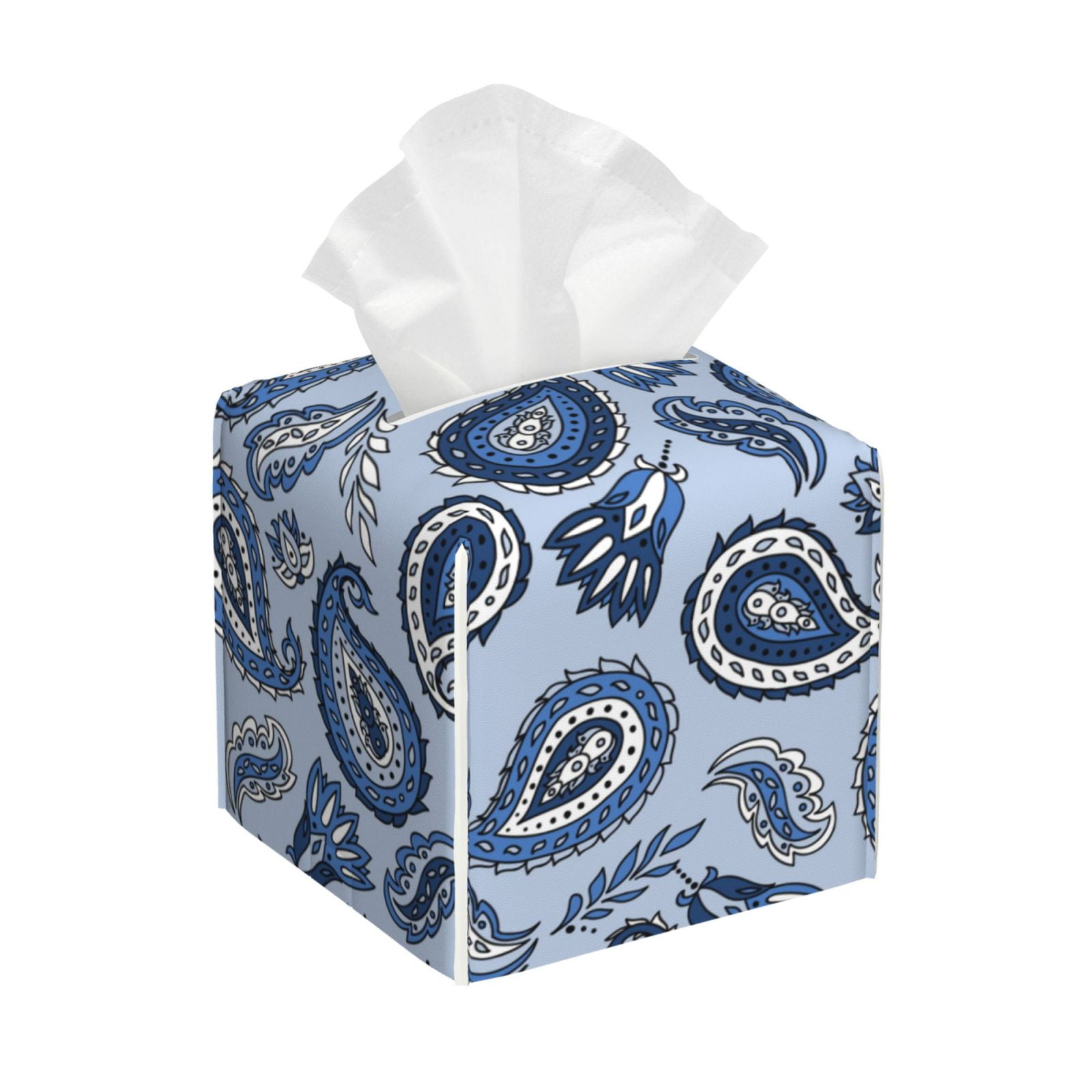 Coaee Blue Paisley Pattern Vintage for Leather Tissue Box Cover Square ...