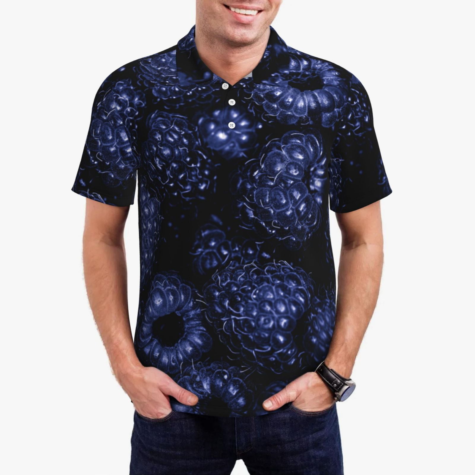 Coaee Blue-Purple Raspberries for Men's Polo Shirts Mens Polo Shirts ...