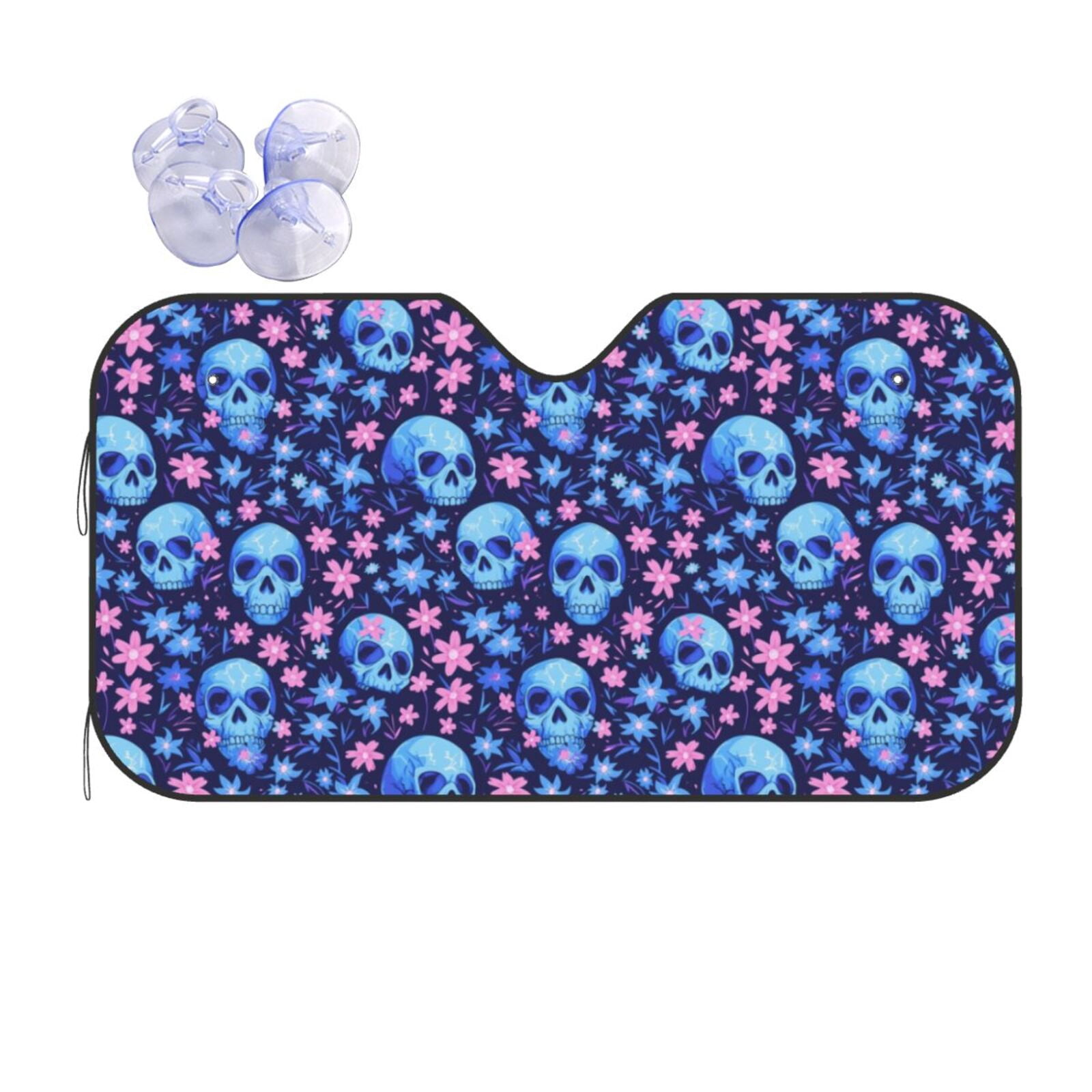 Coaee Blue Skull Flower Print Car Sunshade Windshield Sun Shade Reflect ...