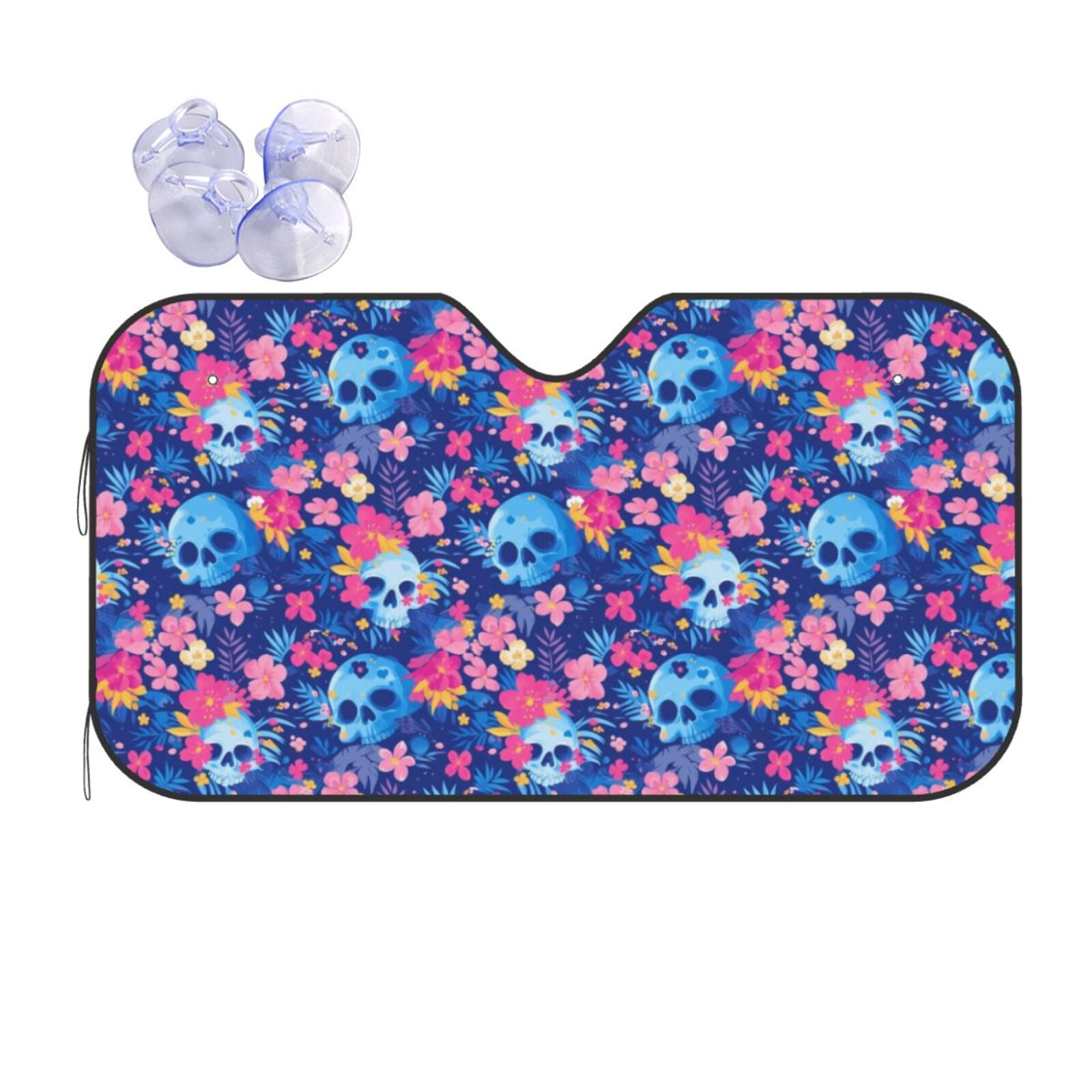 Coaee Blue Skull Flower Print Car Sunshade Windshield Sun Shade Reflect ...