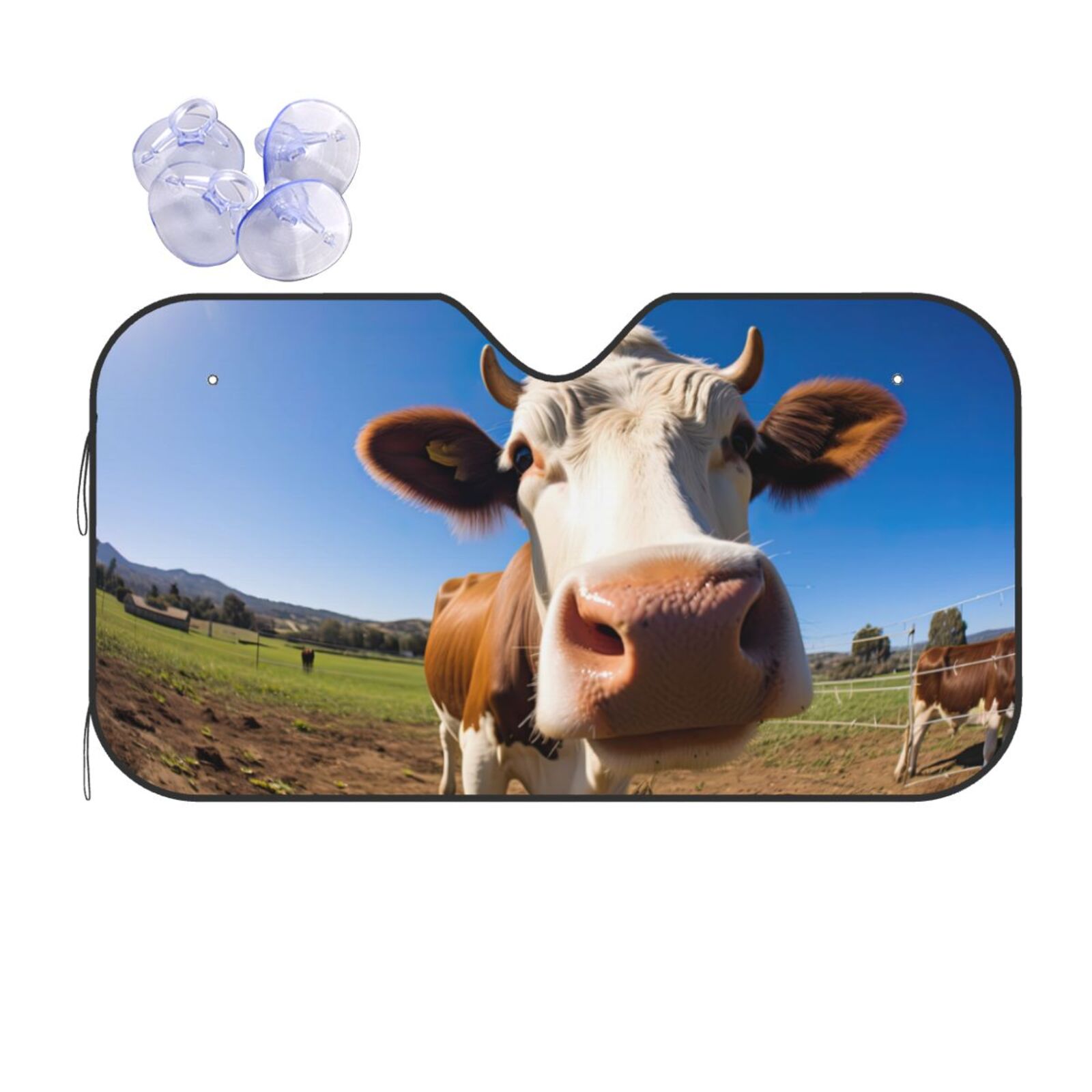Coaee Blue Sky Meadow Cute Cow Print Car Sunshade Windshield Sun Shade ...