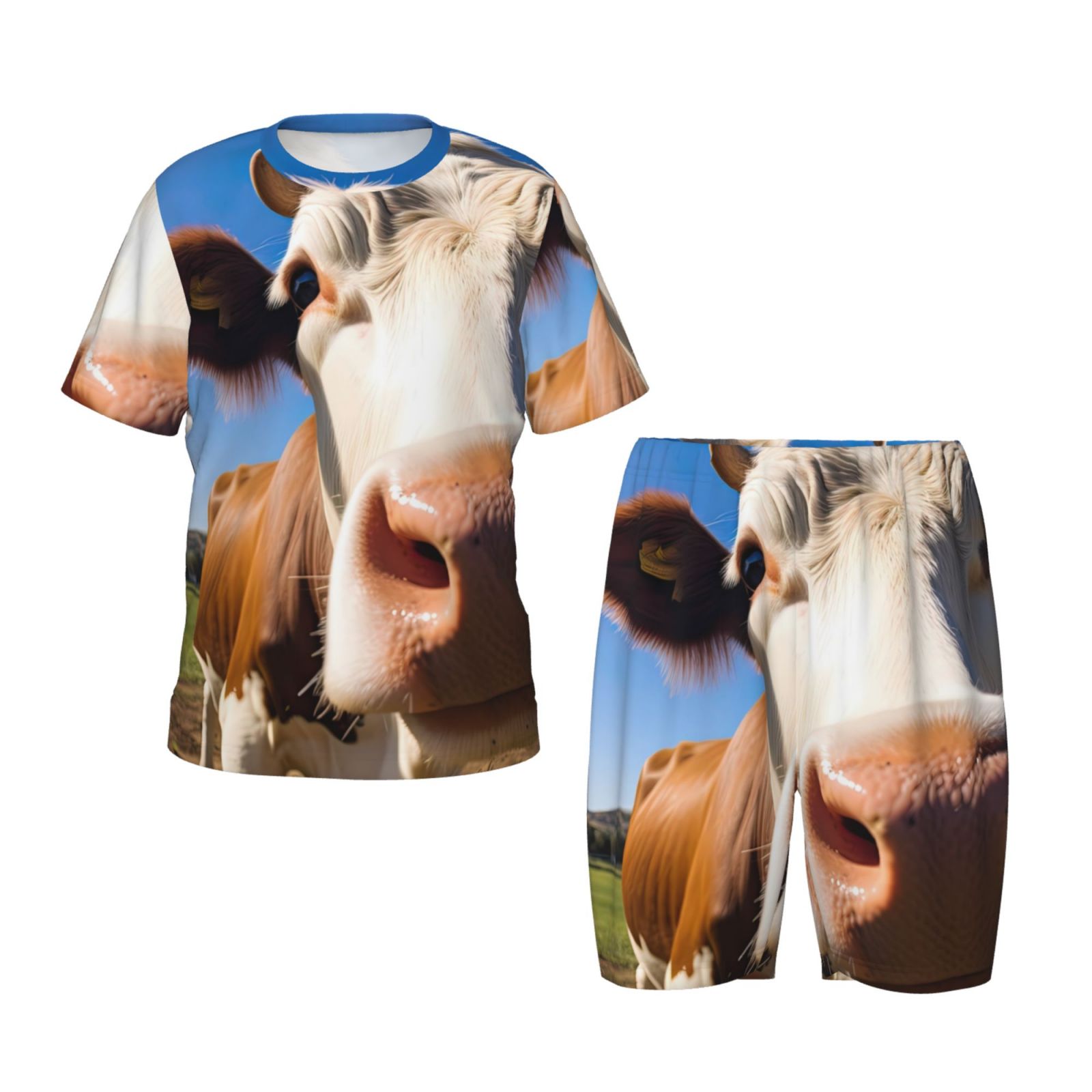 Coaee Blue Sky Meadow Cute Cow for Short Sleeve Pajamas Kids Summer Pjs ...