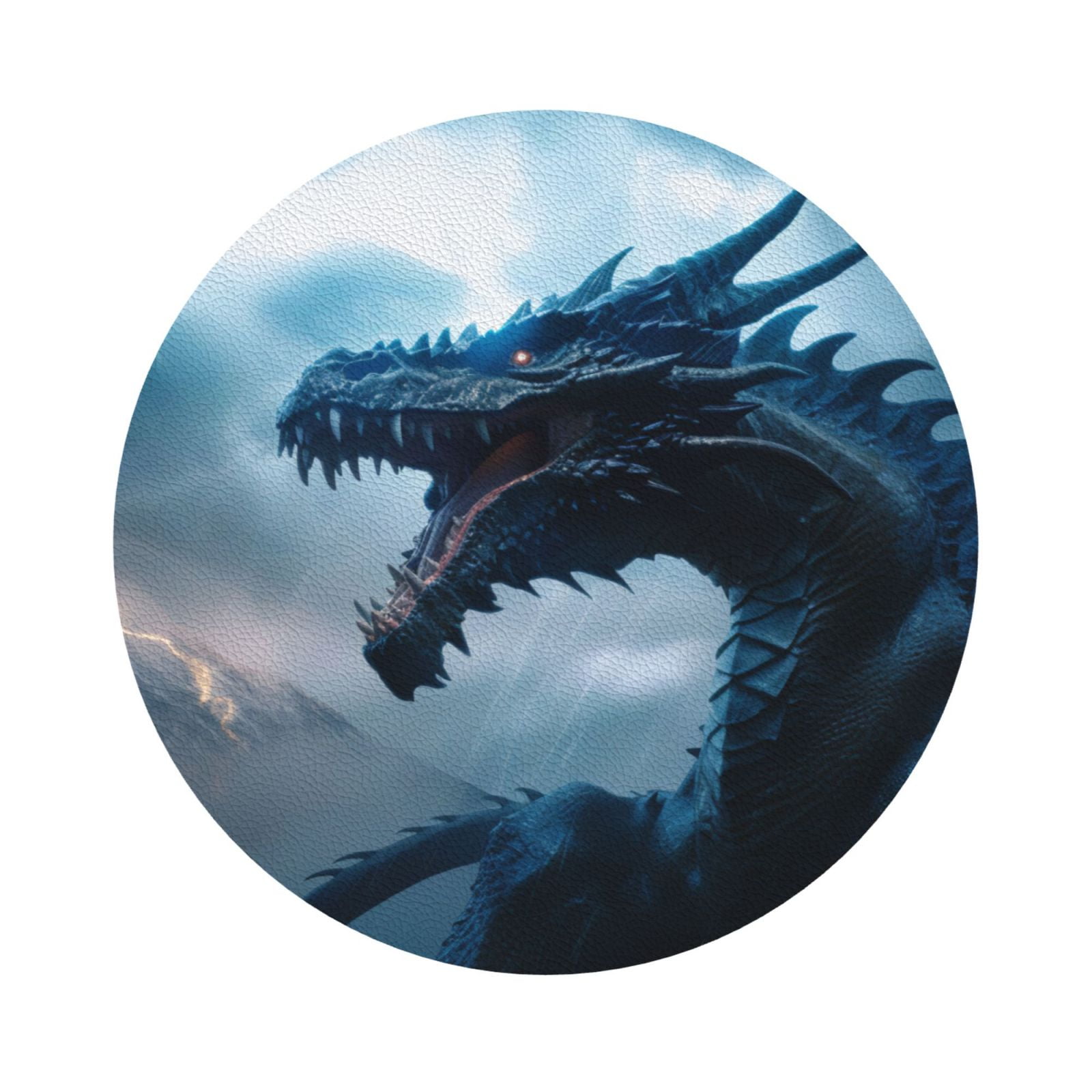 Coaee Blue Thunder Storm Dragon Print Leather Coasters Set of 6, Non ...