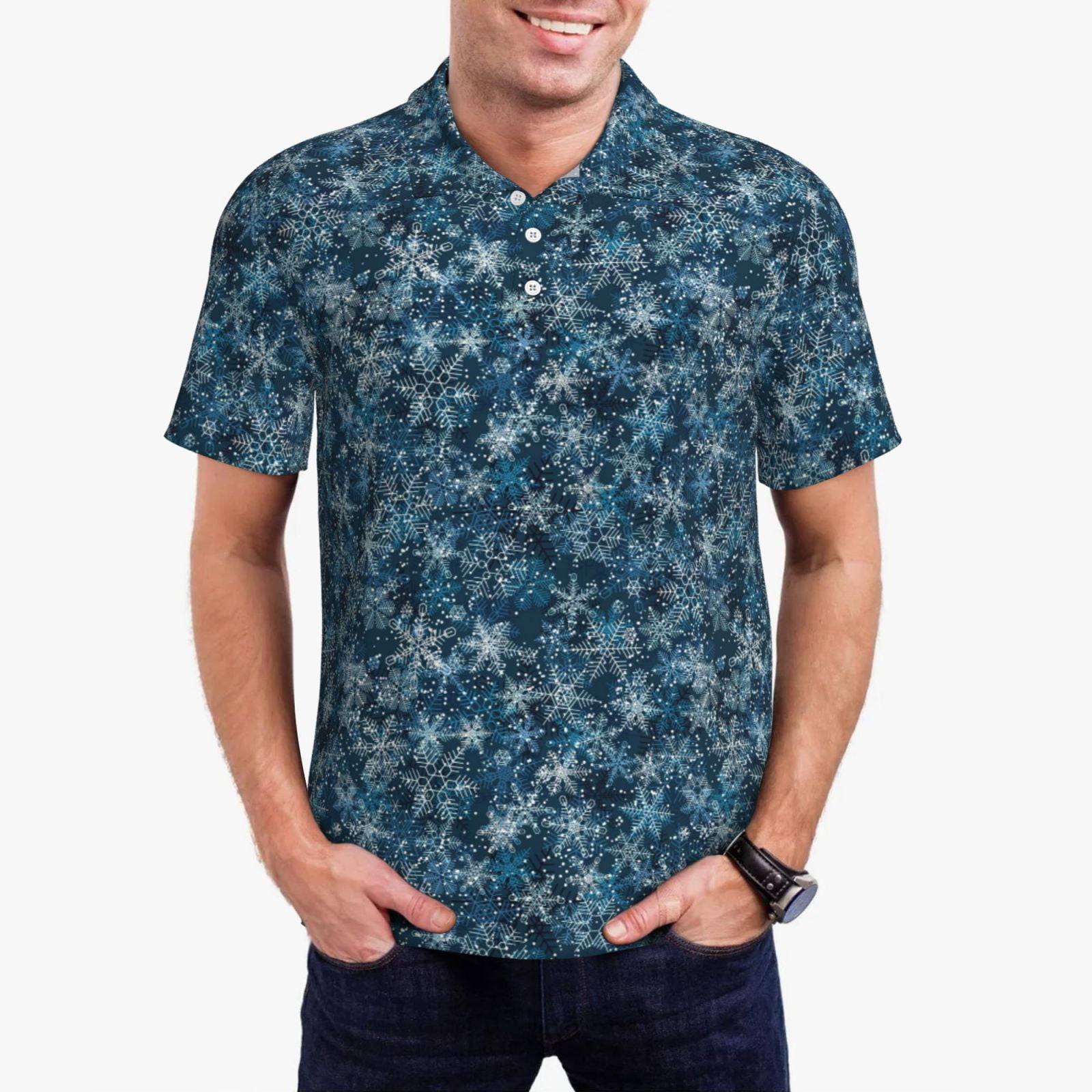 Coaee Blue and White Gradient Snowflake for Men's Polo Shirts Mens Polo ...
