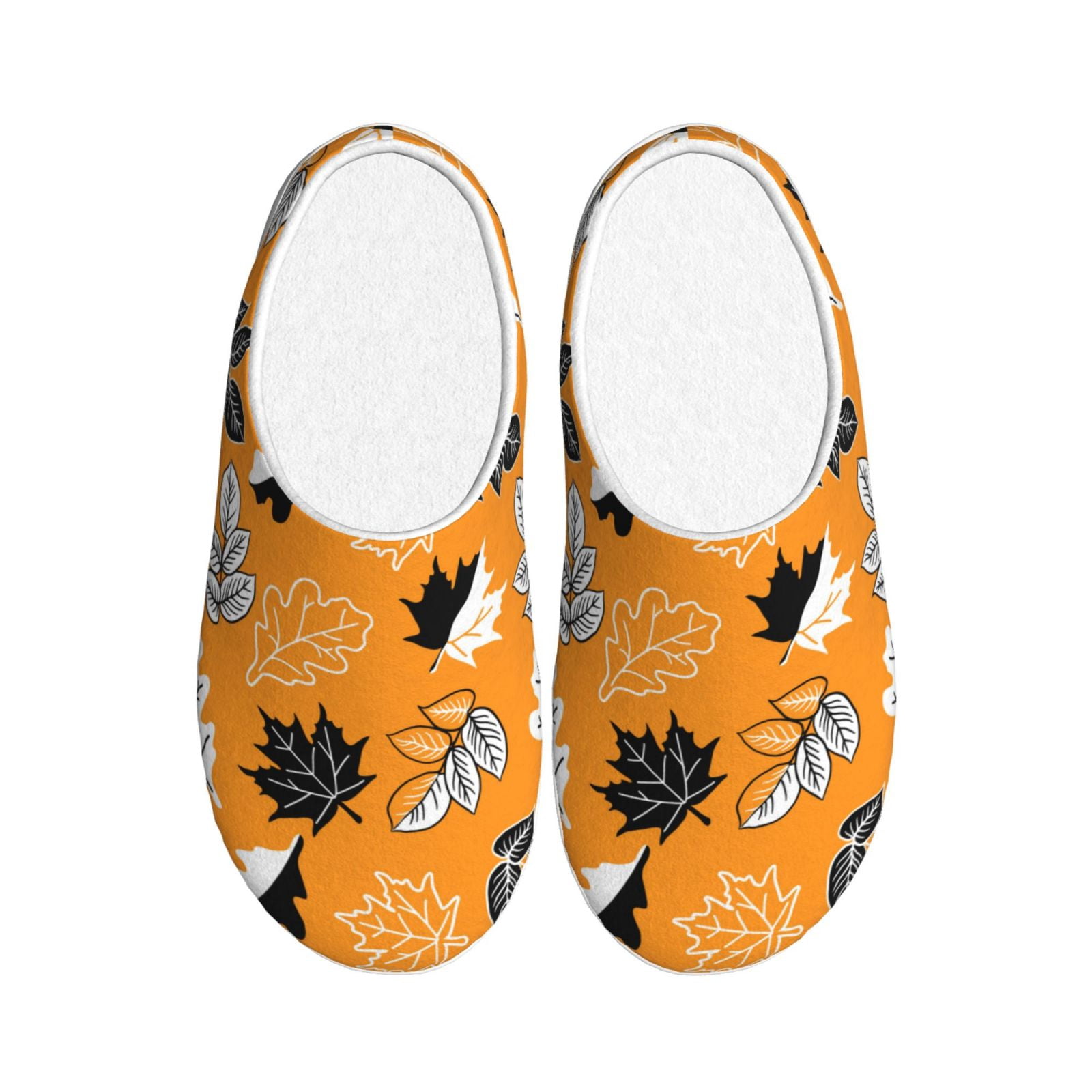 Coaee Bold Black and White Leaves Orange for Mens Slippers Indoor Slip ...