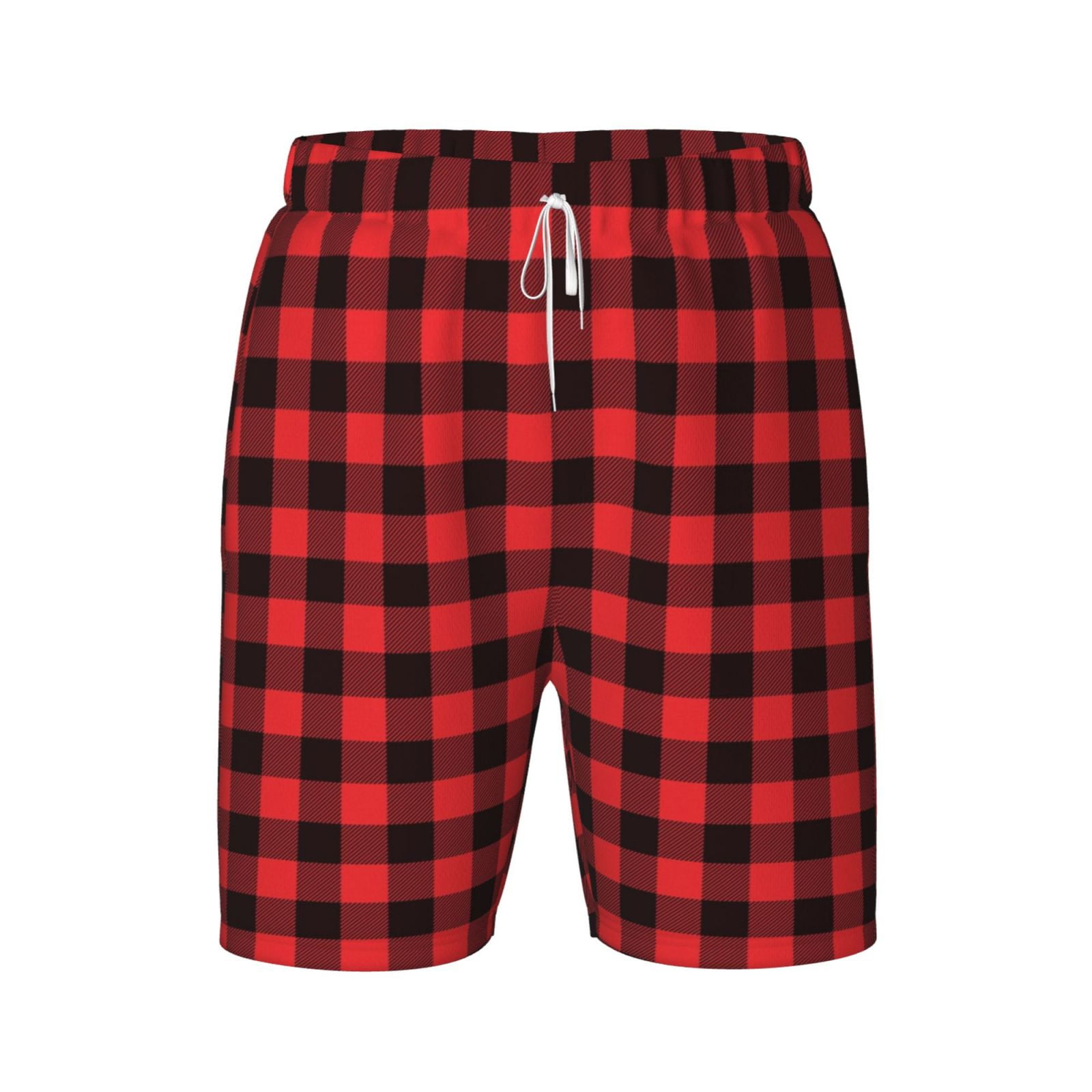 Coaee Buffalo Plaid Red Black for Boys Swim Trunks Compression Liner ...