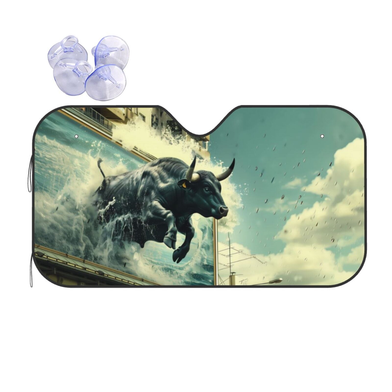 Coaee Bull Charging Through Waves Print Car Sunshade Windshield Sun ...
