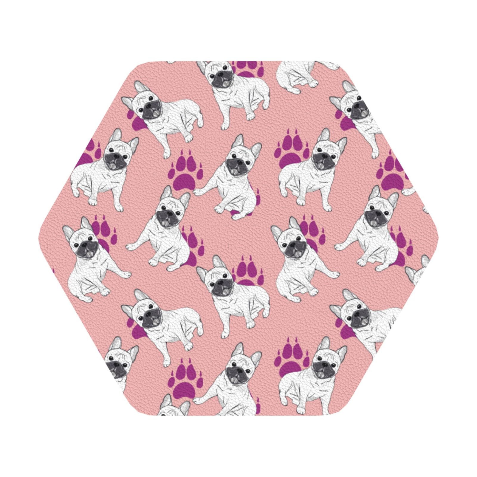Coaee Bulldog Print Leather Coasters Set of 6, Non-Slip Washable Cup ...