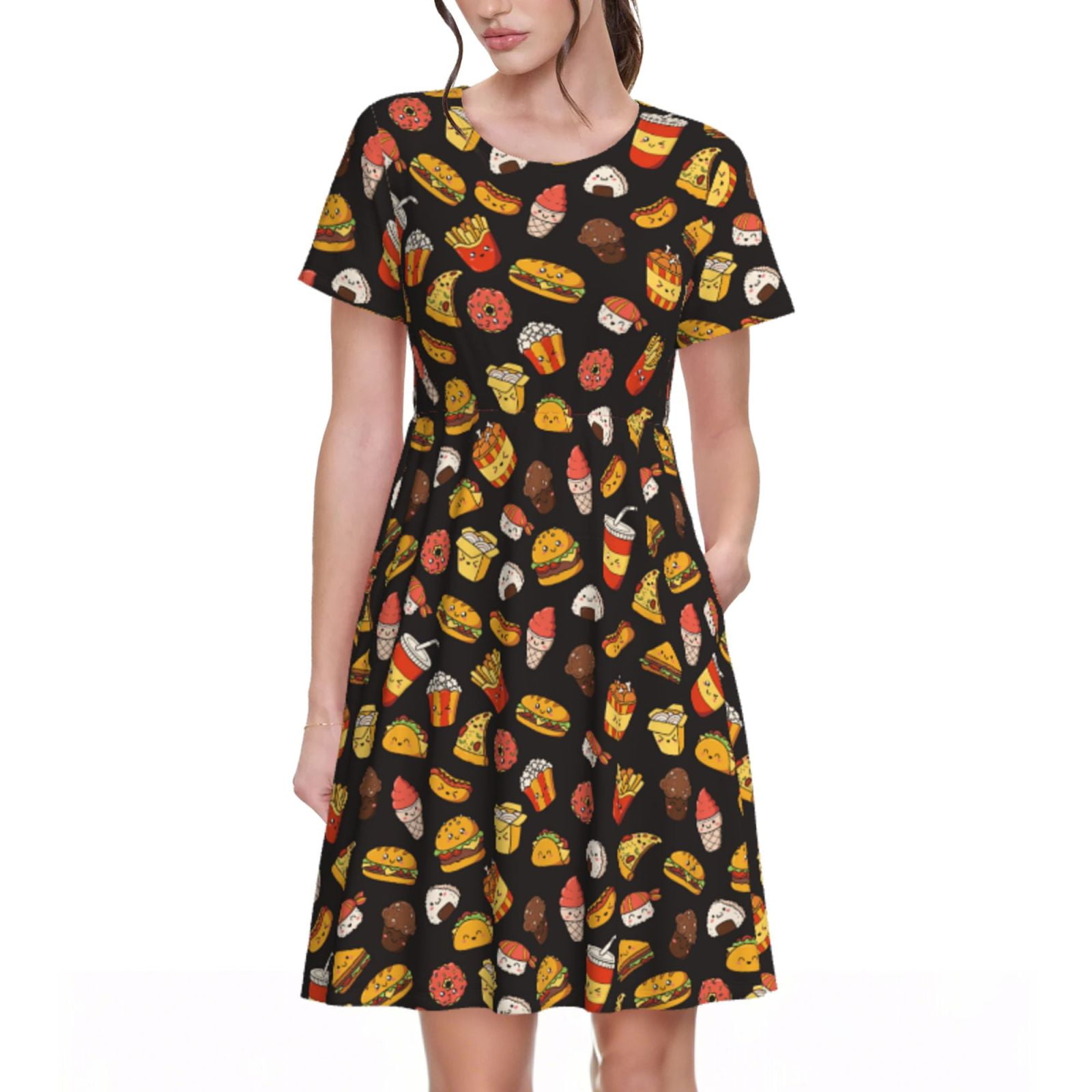 Coaee Burger Fries for Casual Dress for Women Short Sleeve Dresses with ...