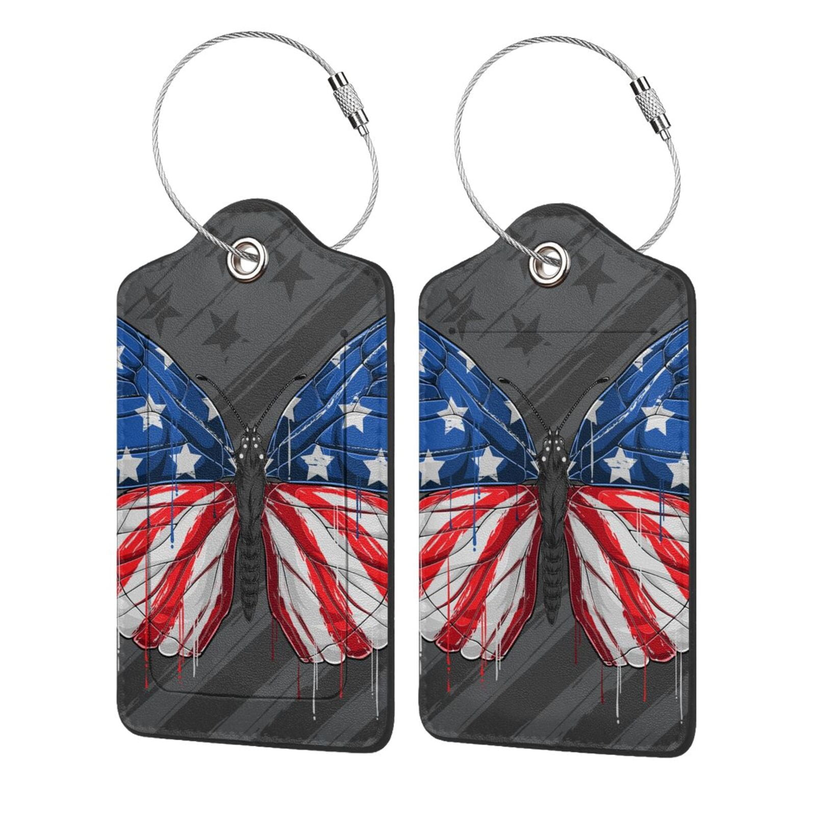 Coaee Butterfly With USA Flag Untethered Leather Luggage Tags for ...