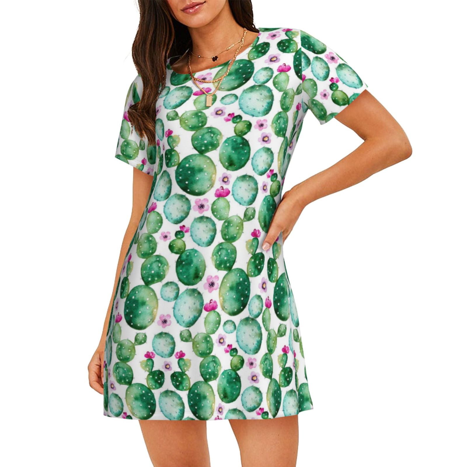 Coaee Cactus Plants for Women's Short-sleeved Nightdress Casual ...