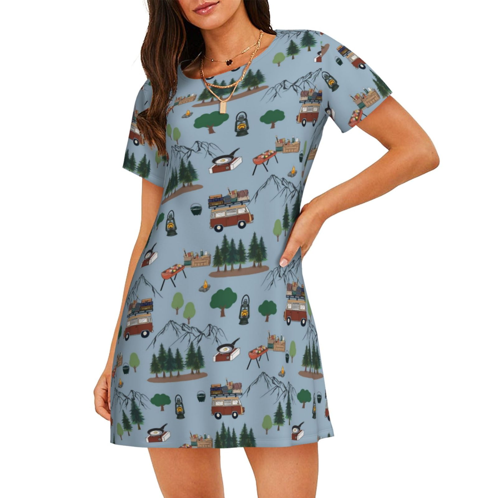 Coaee Camping Caravan for Women's Short-sleeved Nightdress Casual ...