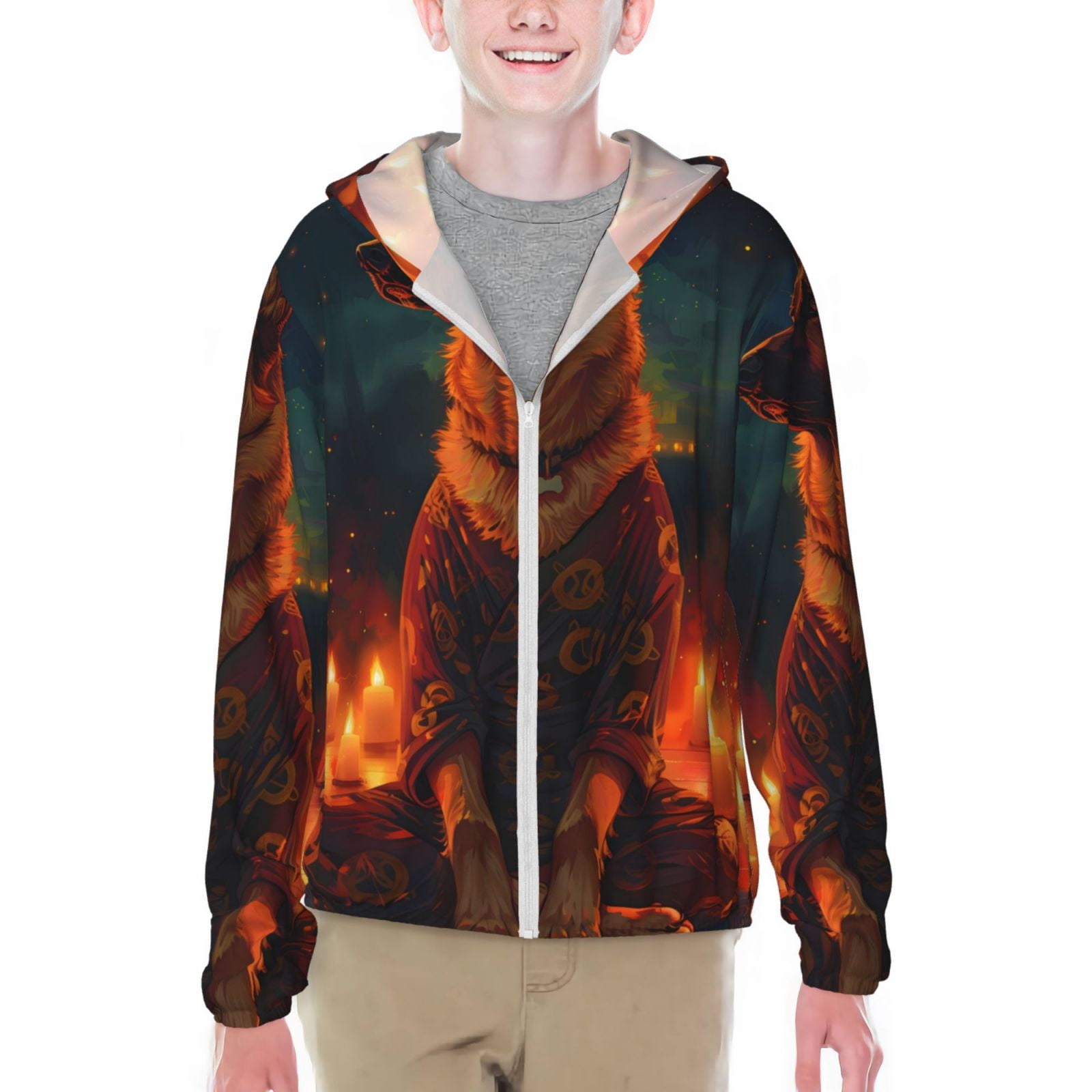 Coaee Candle Shepherd Dog Print Teen's UPF 50+ Sun Protection Outdoor Lightweight Full Zip ...