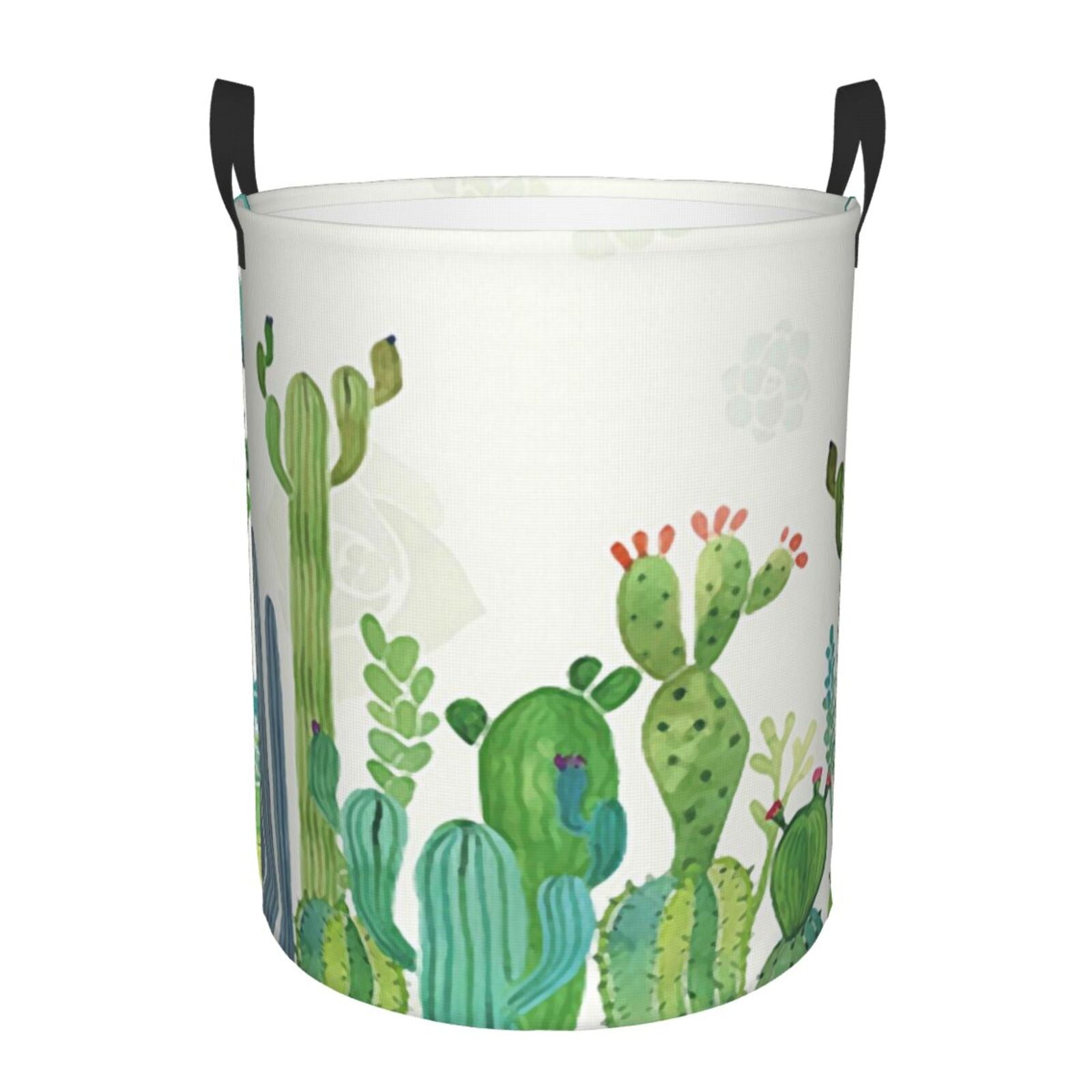 Coaee Cartoon Cactus Laundry Basket with Handle, Waterproof Round ...