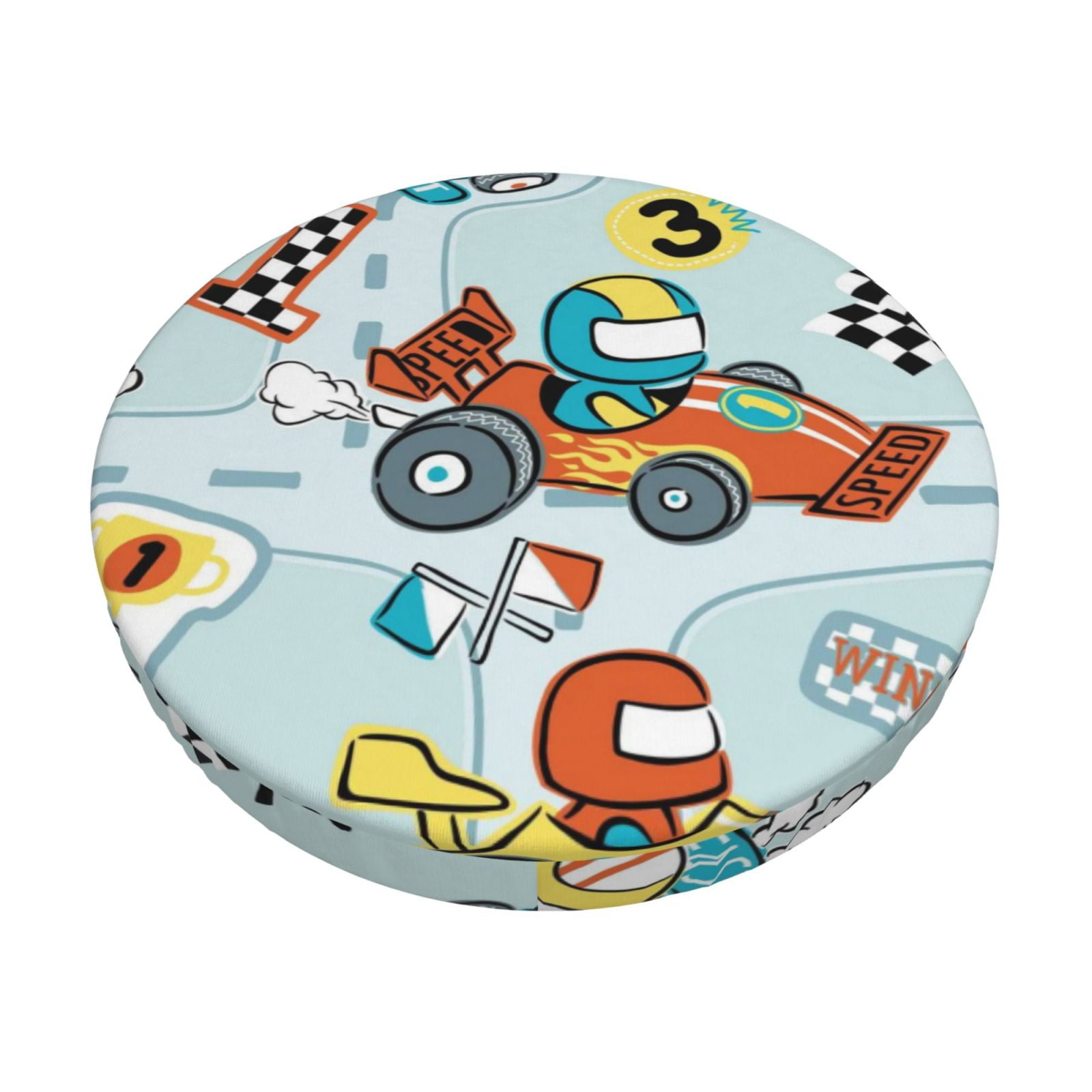 Coaee Cartoon Car Racing Round Bar Stool Seat Covers Washable Stool ...