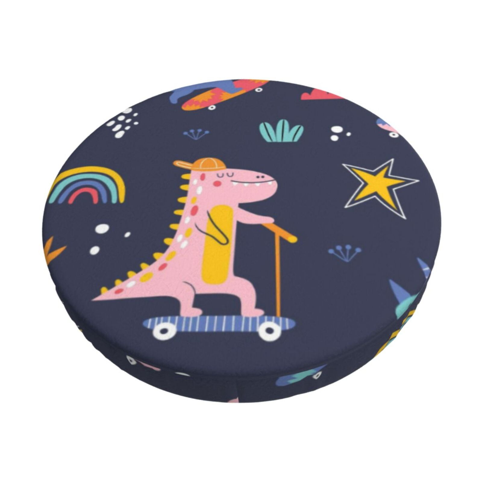 Coaee Cartoon Dinosaur Scooter Sport Blue Round Bar Stool Covers ...