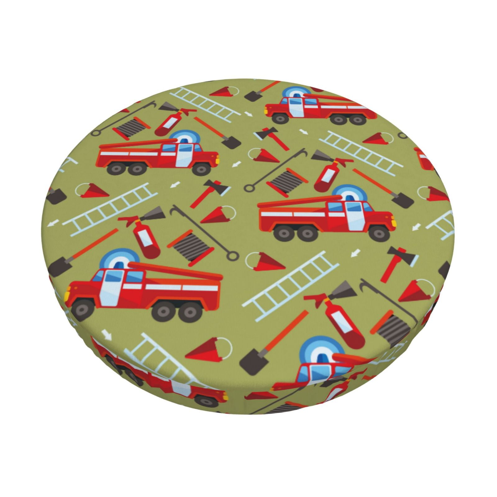Coaee Cartoon Fire Truck Round Bar Stool Seat Covers Washable Stool ...