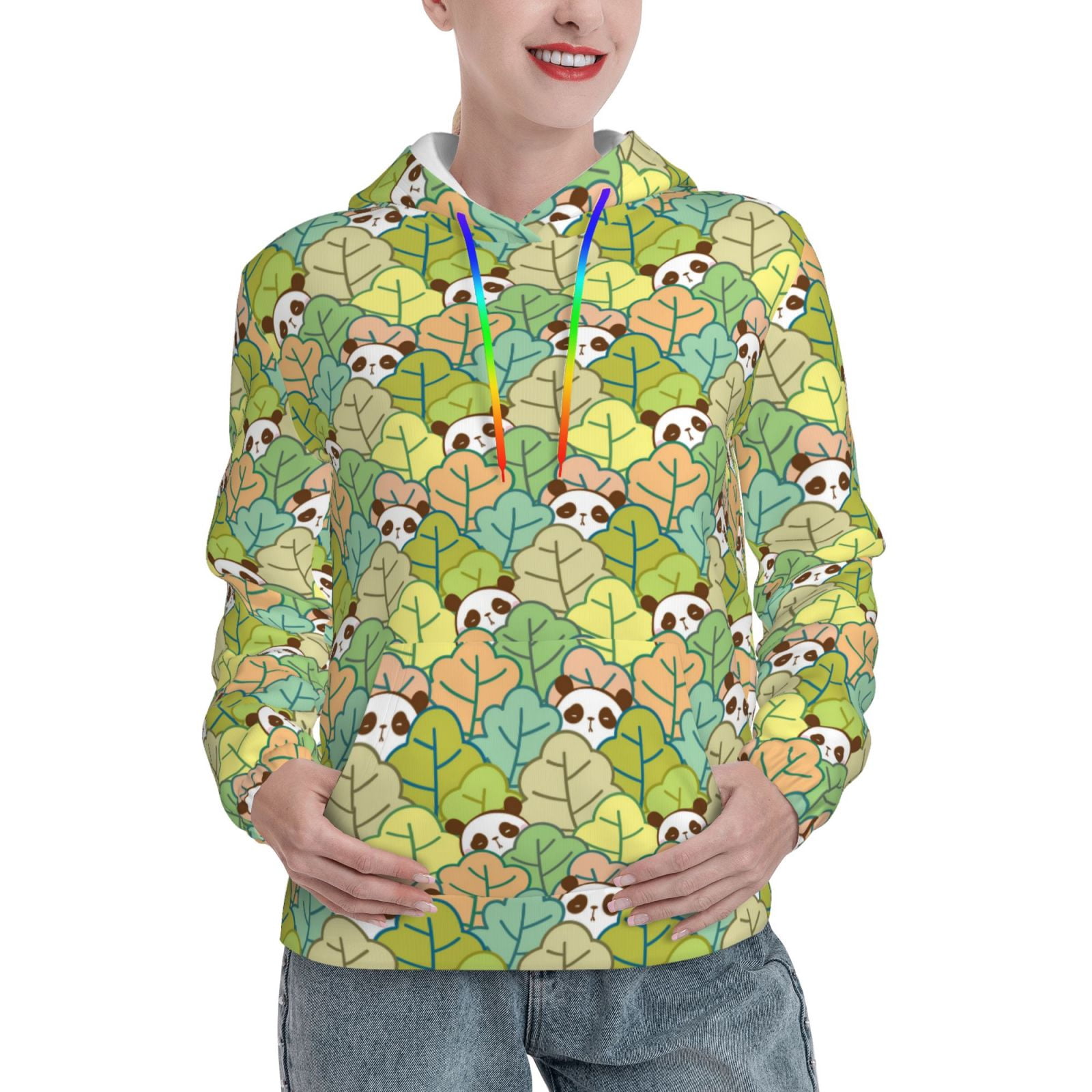 Coaee Cartoon Panda And Leaf for Adult Hoodie Pullover Sweatshirt for ...