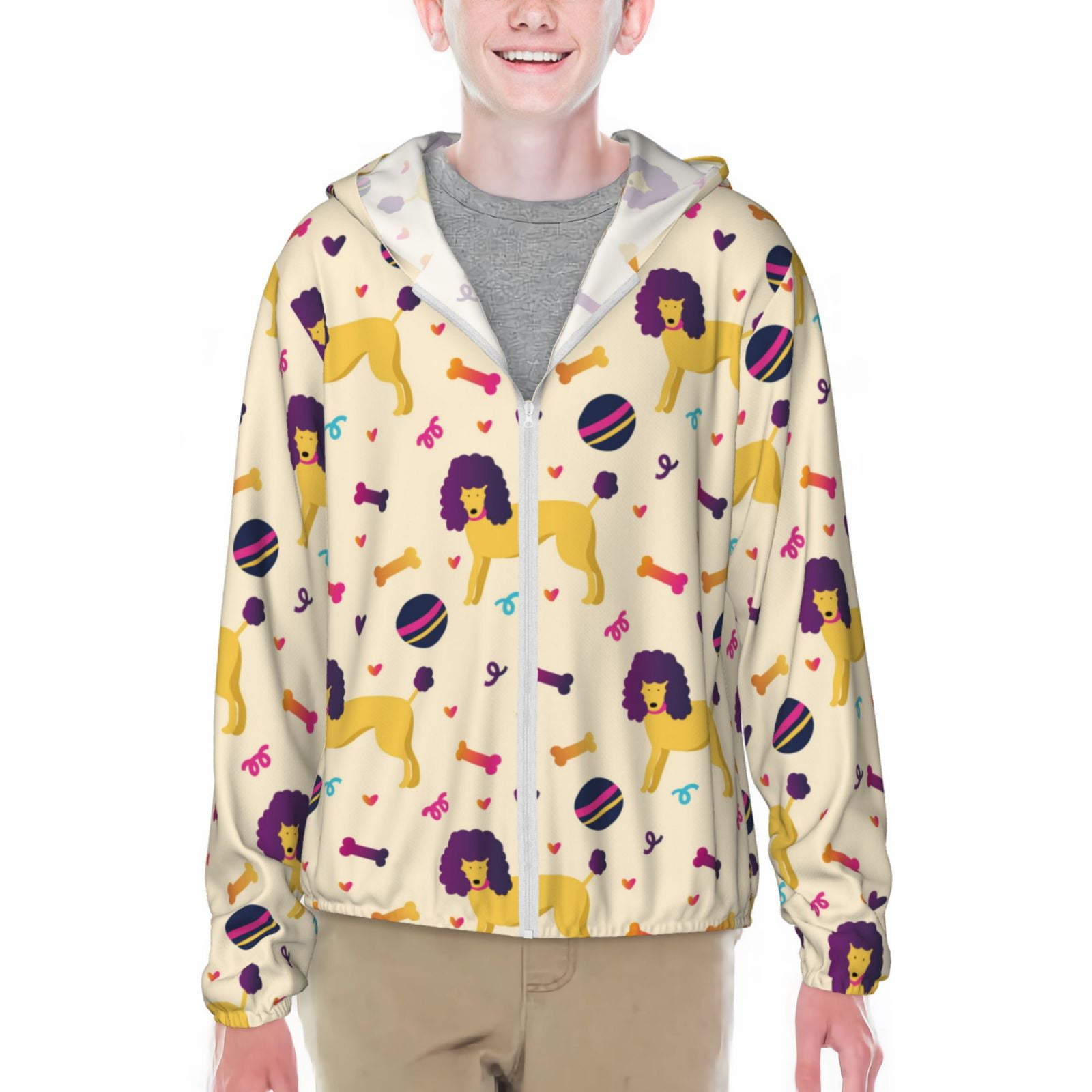 Coaee Cartoon Poodle Dog Print Teen's UPF 50+ Sun Protection Outdoor Lightweight Full Zip Hoodie ...