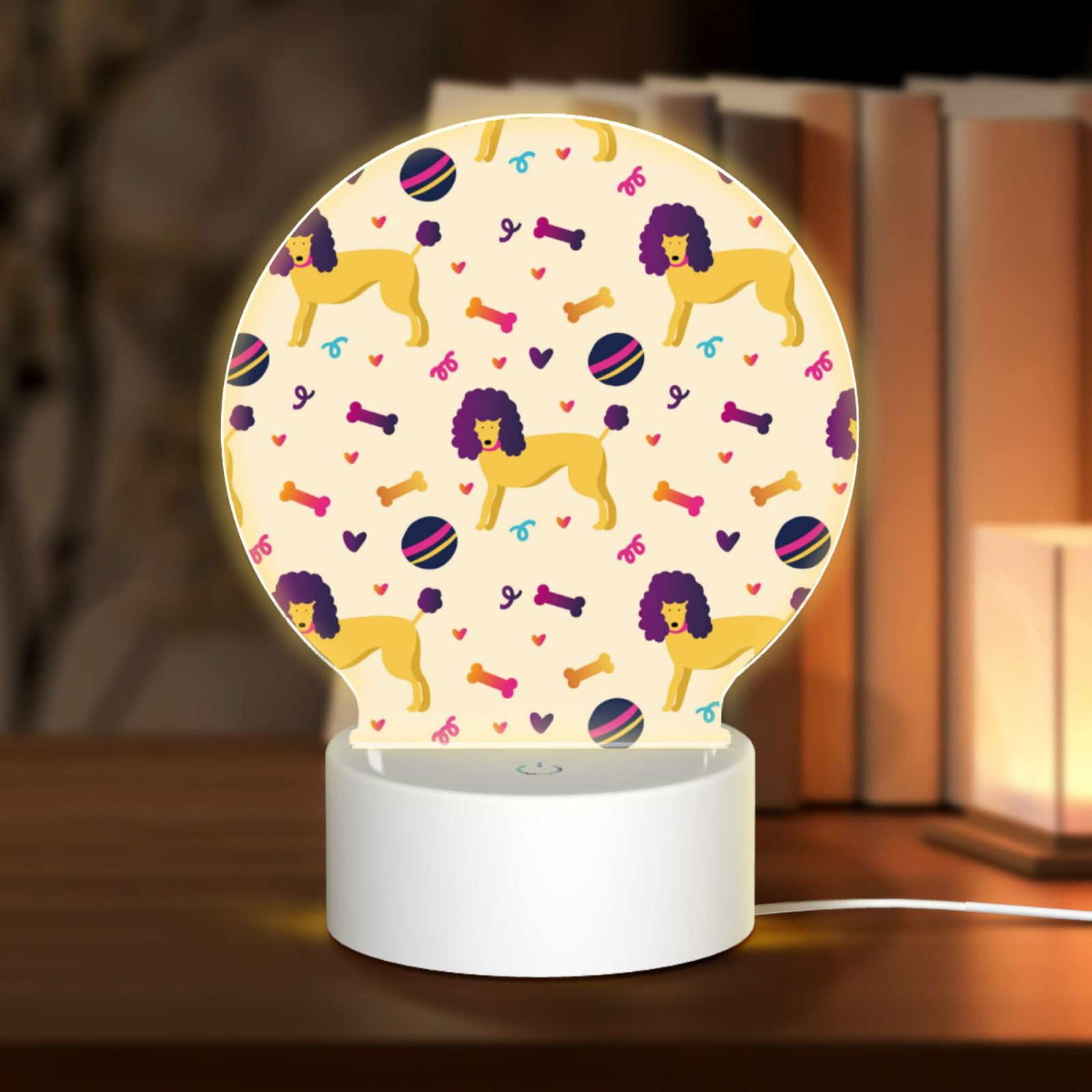 Coaee Cartoon Poodle Dog for Round Acrylic LED Desk Lamp 3 Color Change ...