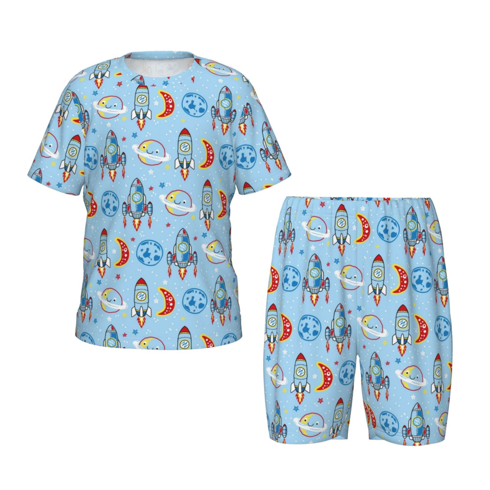 Coaee Cartoon Rocket With Space for Short-Sleeved Pajama Set for Kids ...