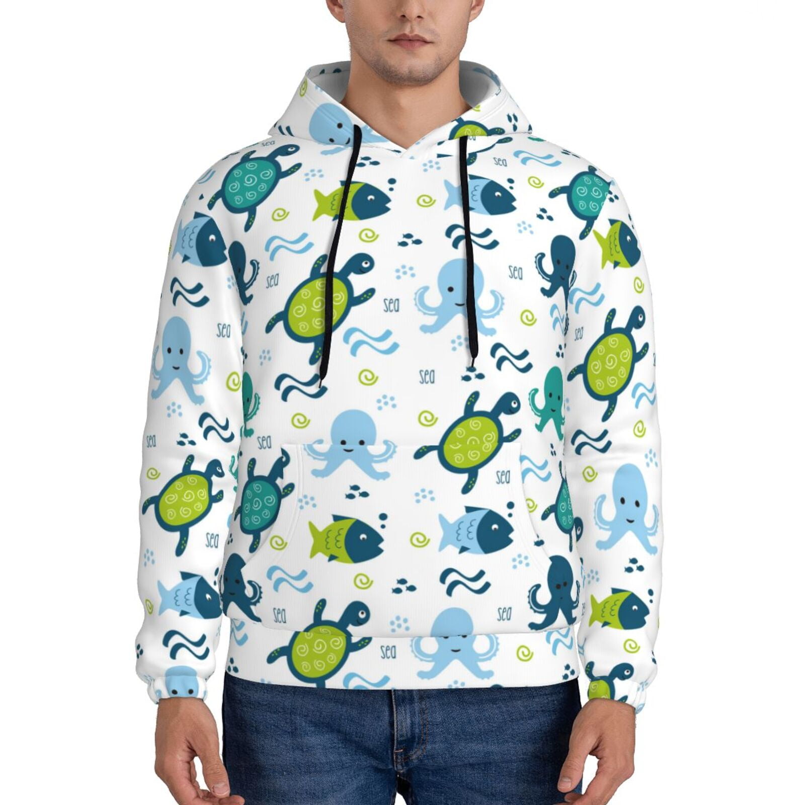 Coaee Cartoon Sea Creatures for Adult Hoodie Pullover Sweatshirt for Men Hooded Sweatshirt for ...