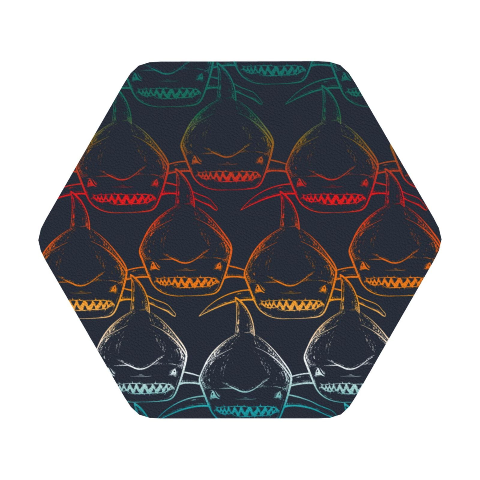 Coaee Cartoon Sharks Print Leather Coasters Set of 6, Non-Slip Washable ...