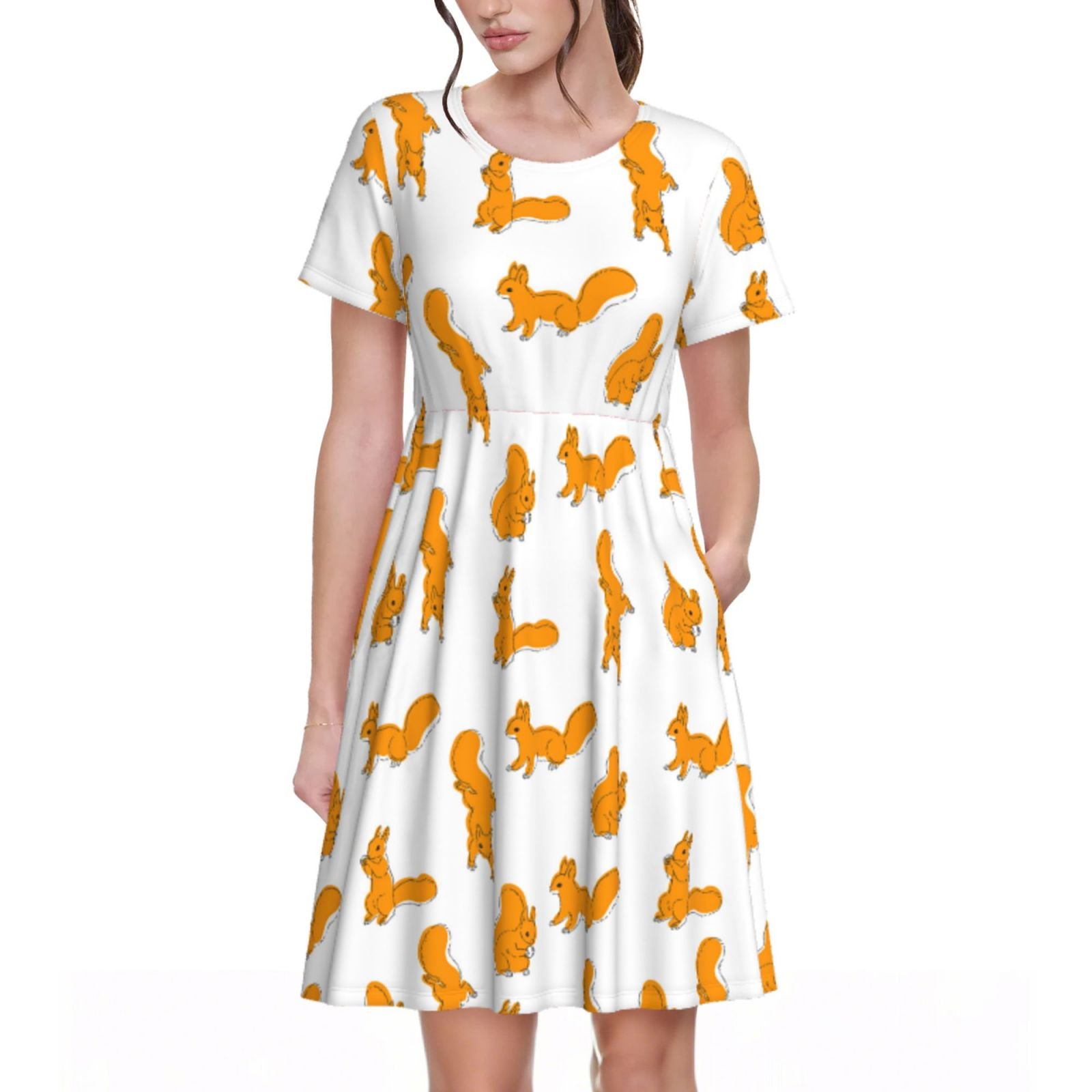 Coaee Cartoon Squirrel for Casual Dress for Women Short Sleeve Dresses ...
