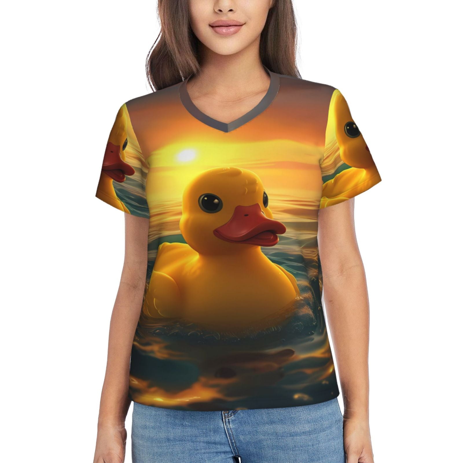 Coaee Cartoon Swimming Yellow Duck for Women's Classic Fit T Shirts ...