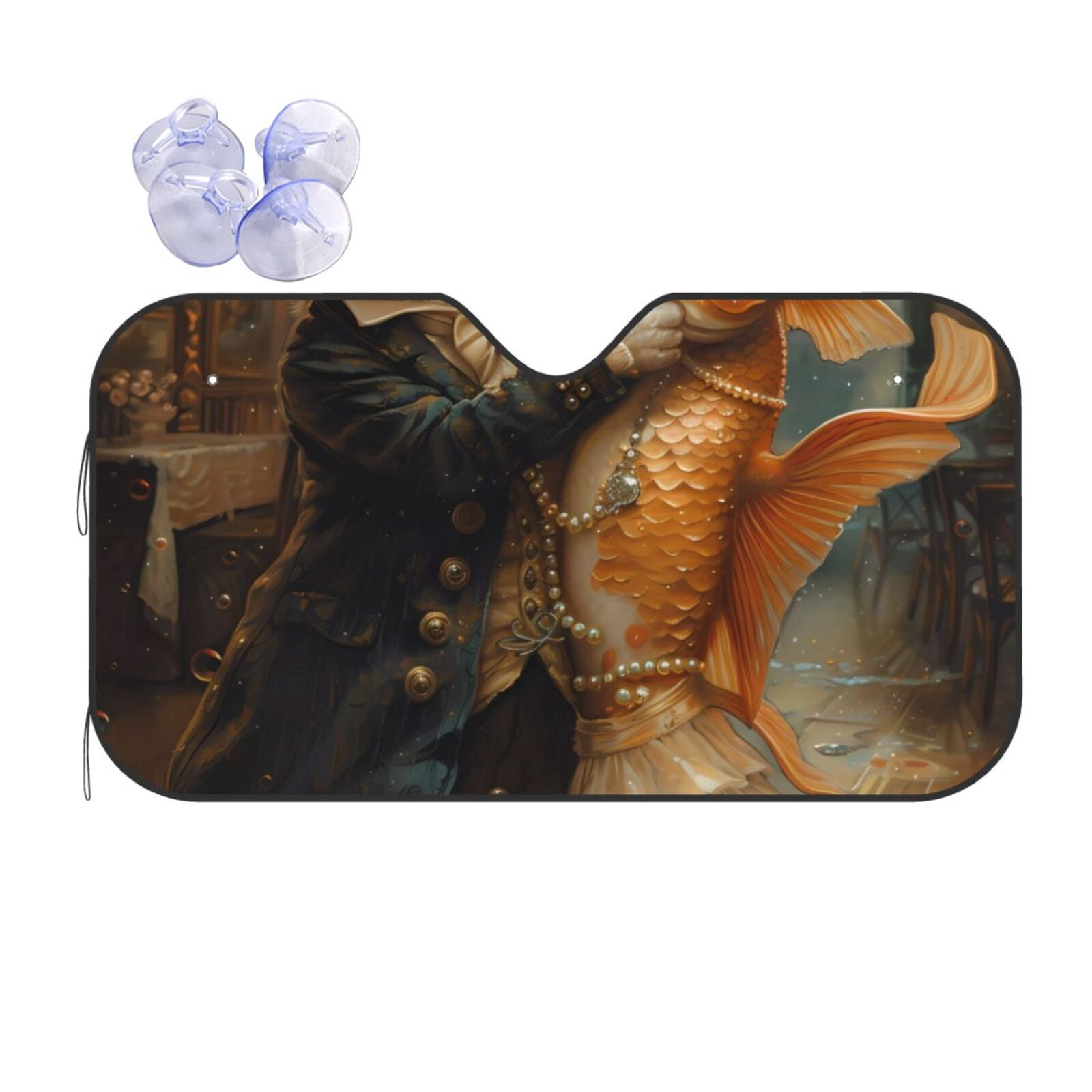Coaee Cat Fish Dance Vintage Print Car Sunshade Windshield Sun Shade Reflect UV Sun for Most ...