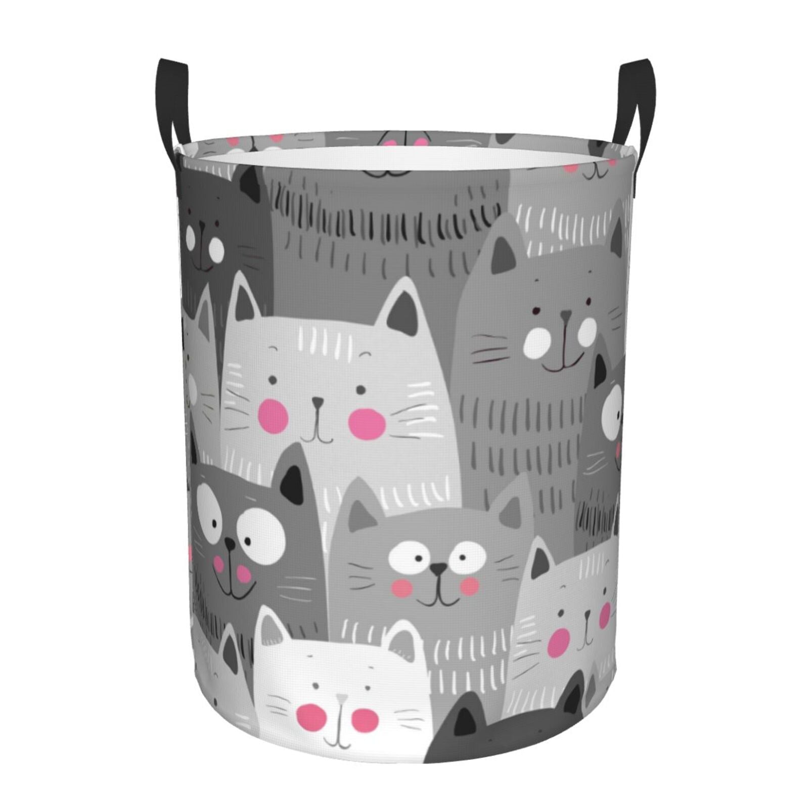 Coaee Cats Group Laundry Basket with Handle, Waterproof Round ...
