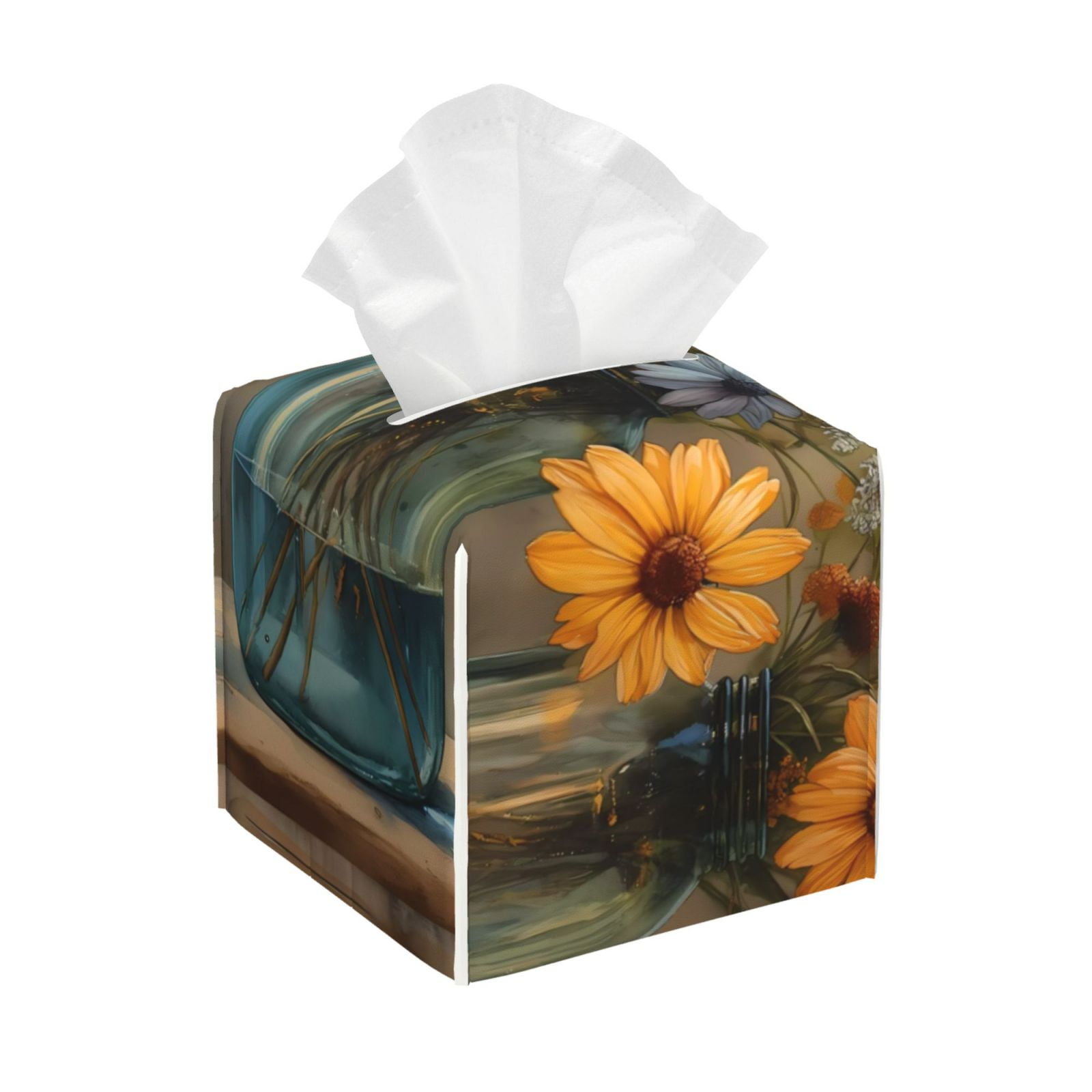 Coaee Charming Daisy Bouquet Art for Leather Tissue Box Cover Square ...