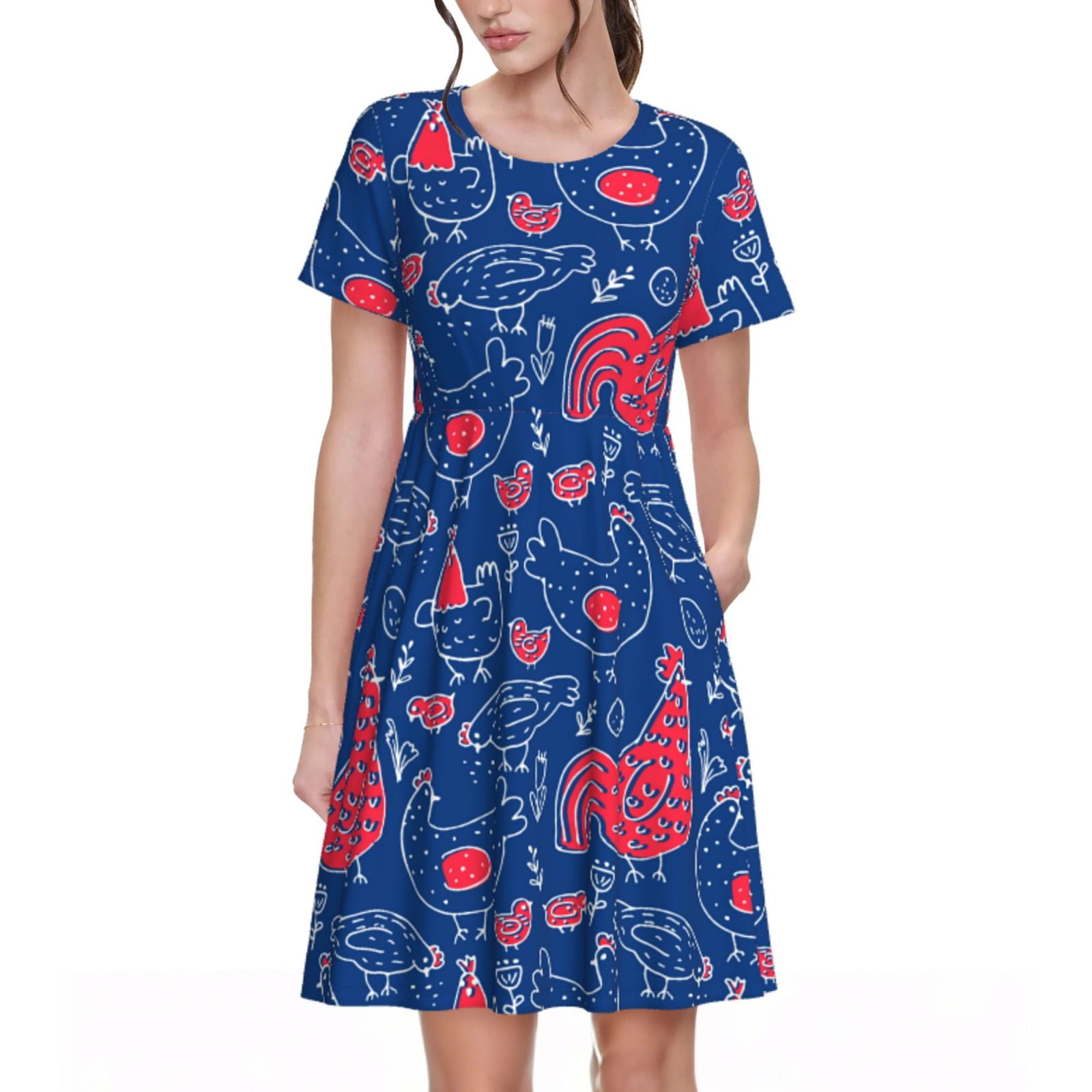 Coaee Chicken and Rooster for Casual Dress for Women Short Sleeve ...