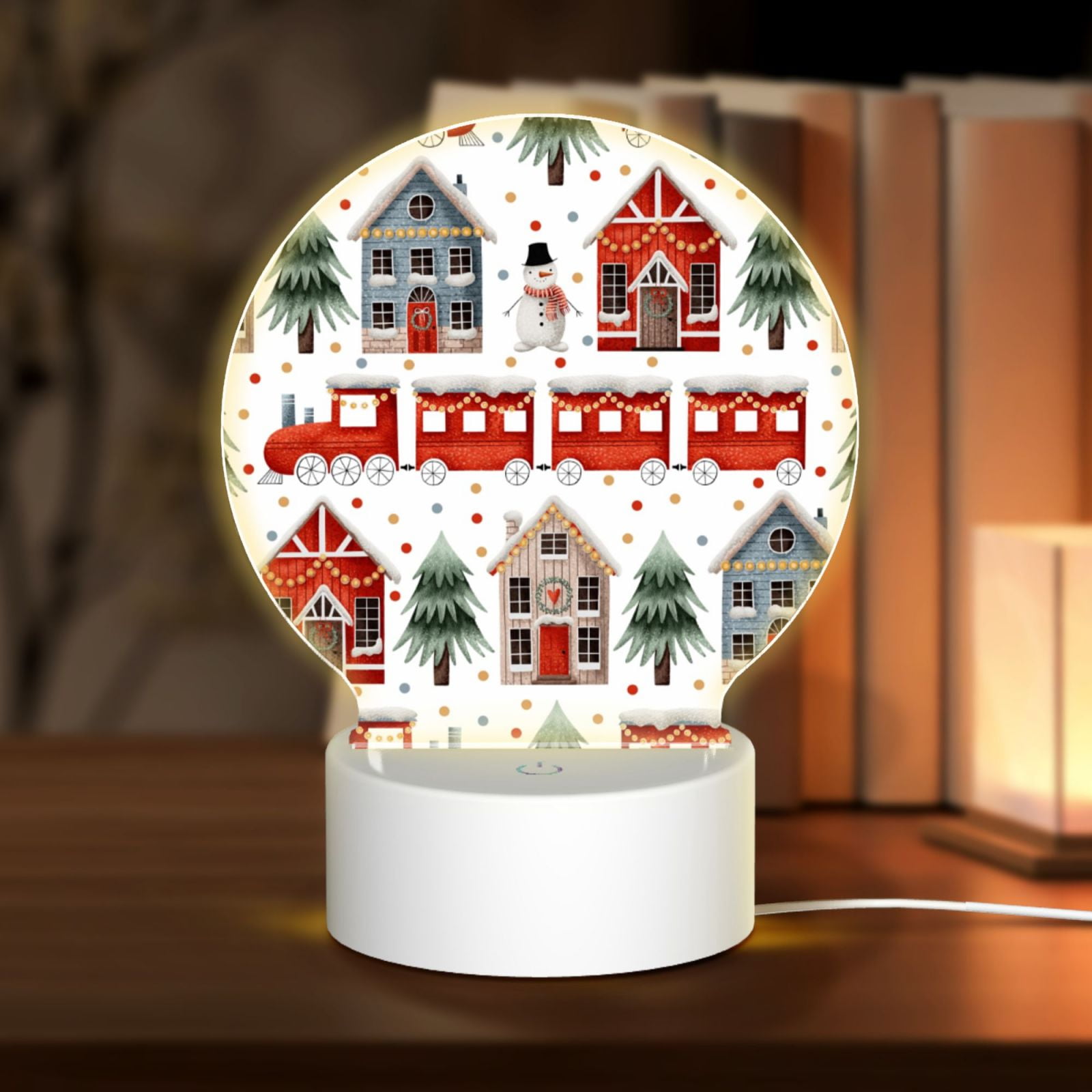 Coaee Christmas Houses for Round Acrylic LED Desk Lamp 3 Color Change ...