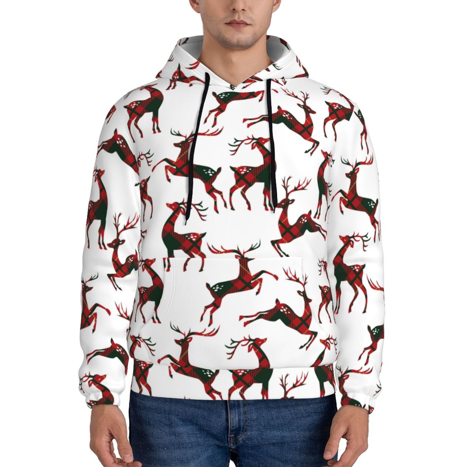 Coaee Christmas Plaid Moose for Adult Hoodie Pullover Sweatshirt for ...