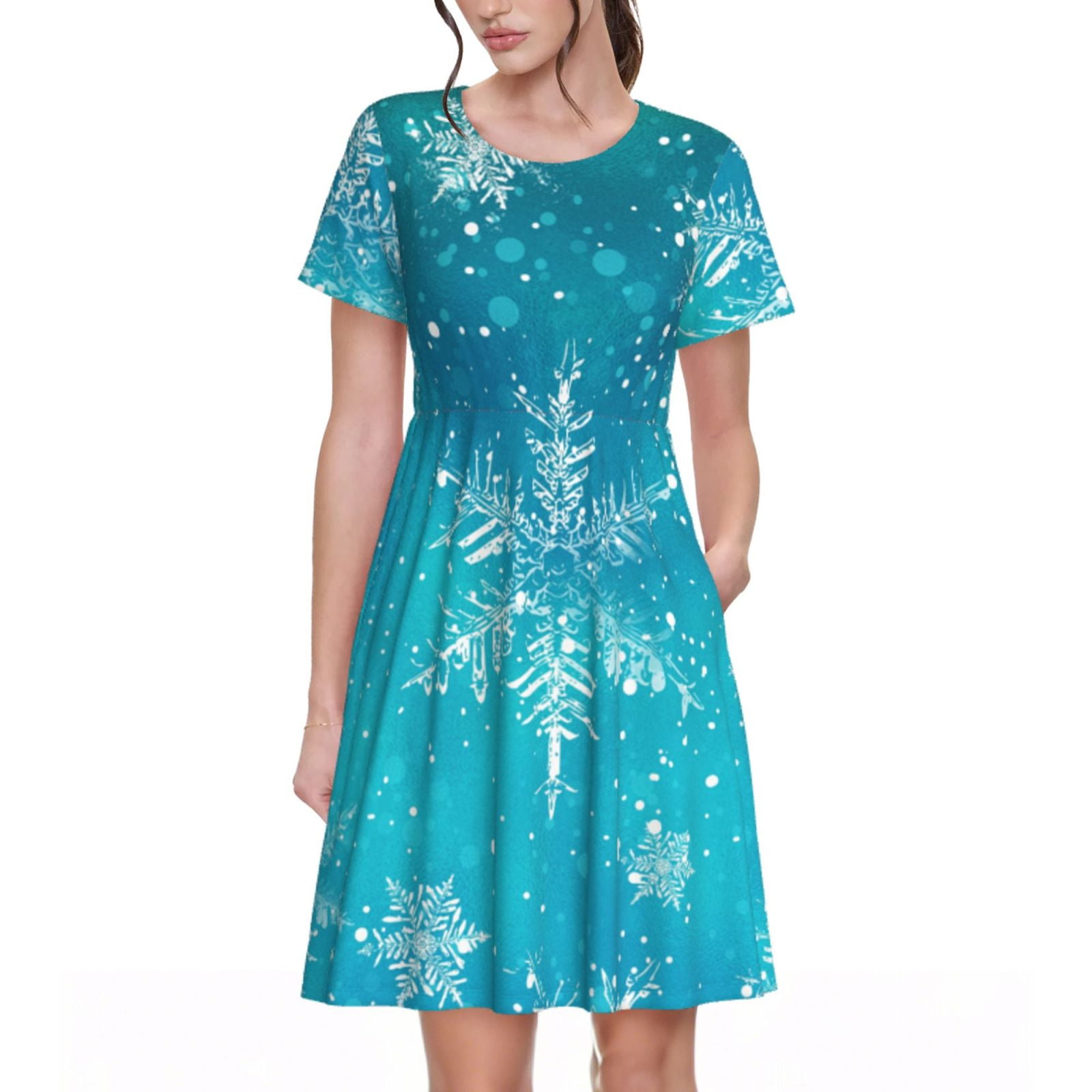 Coaee Christmas Snow for Casual Dress for Women Short Sleeve Dresses ...