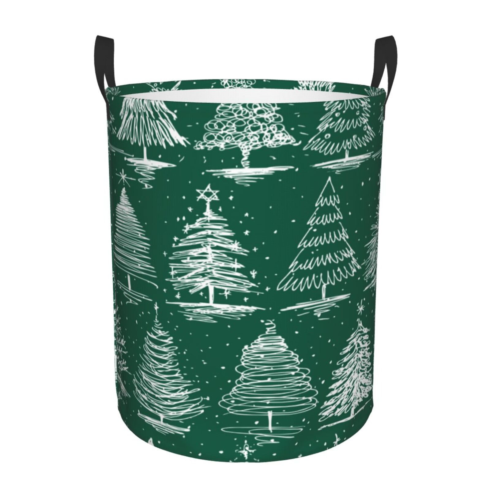 Coaee Christmas Trees Laundry Basket with Handle, Waterproof Round ...