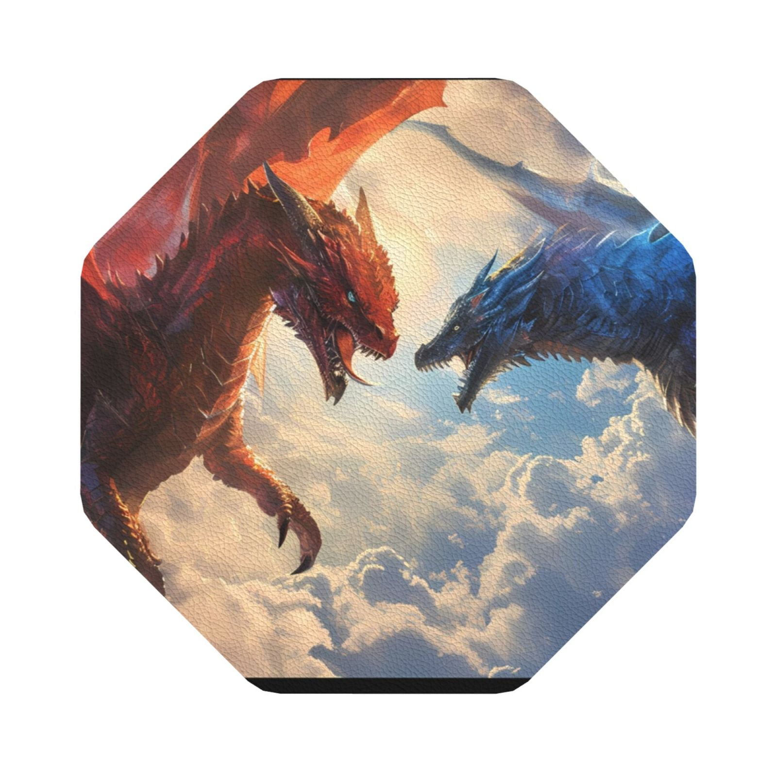 Coaee Cloud Red And Blue Dragon Print Leather Coasters Set of 6, Non ...