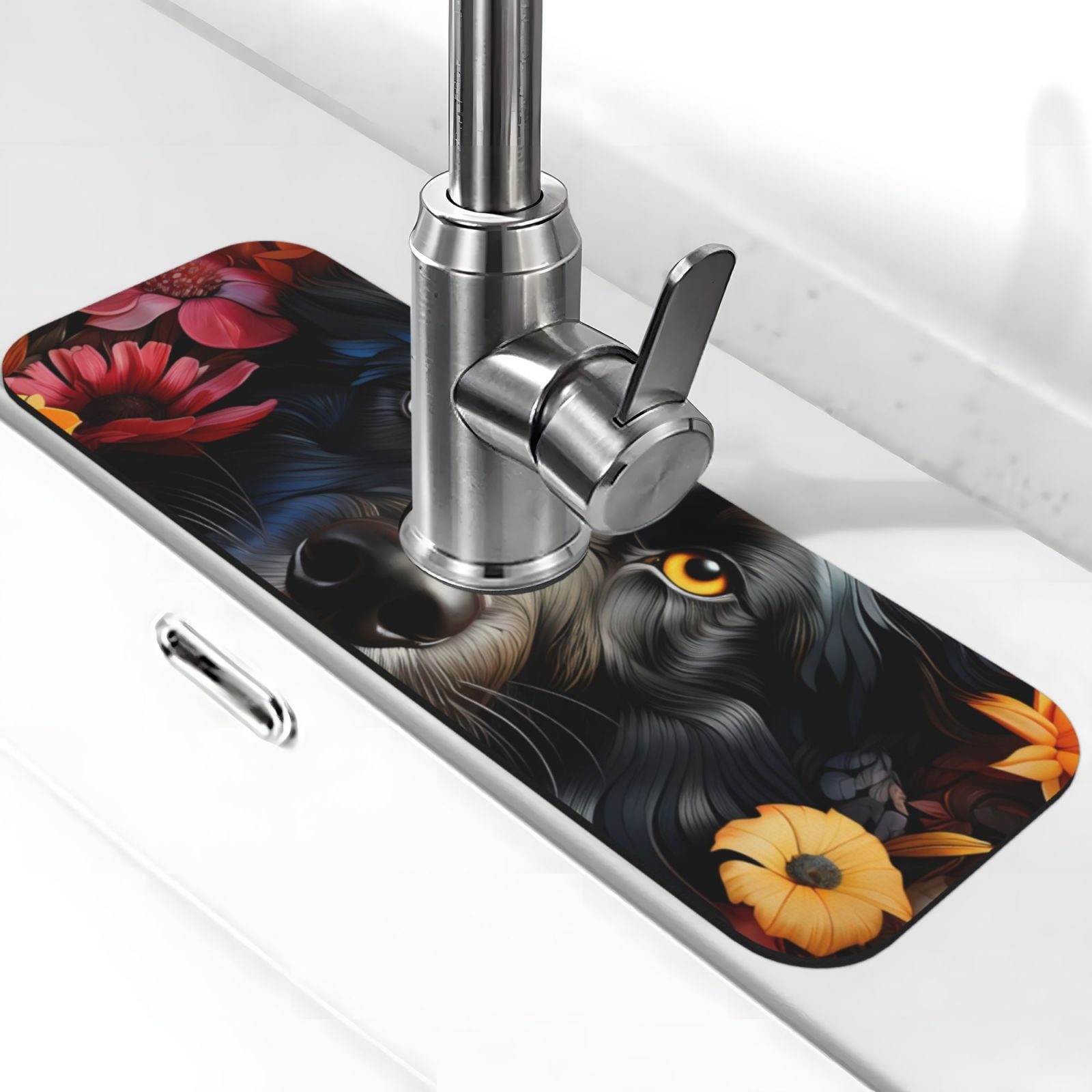 Coaee Colorful Floral Black Dog for Kitchen Sink Splash Guard Sink ...