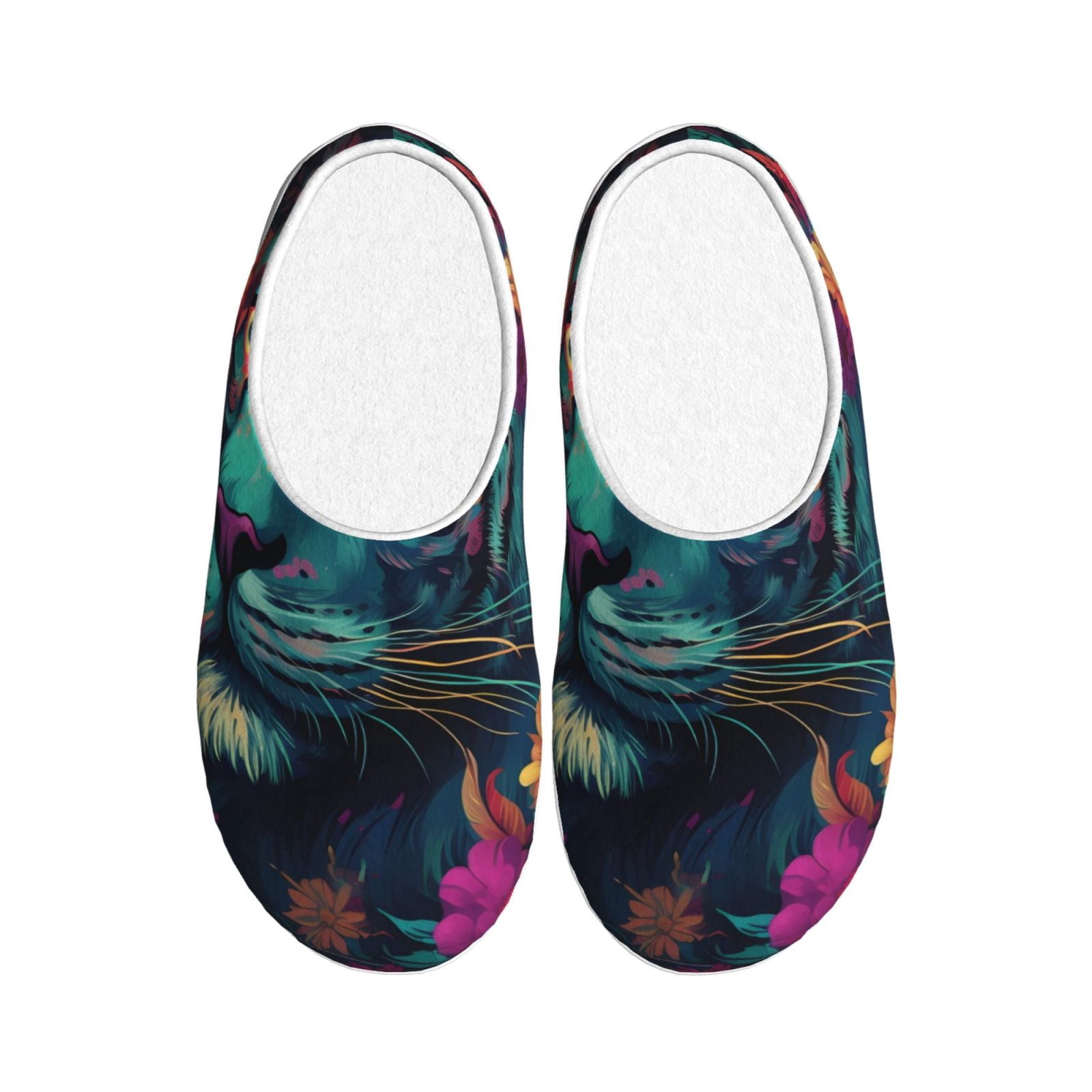 Coaee Colorful Flower Tiger for Mens Slippers Indoor Slip On Shoes ...