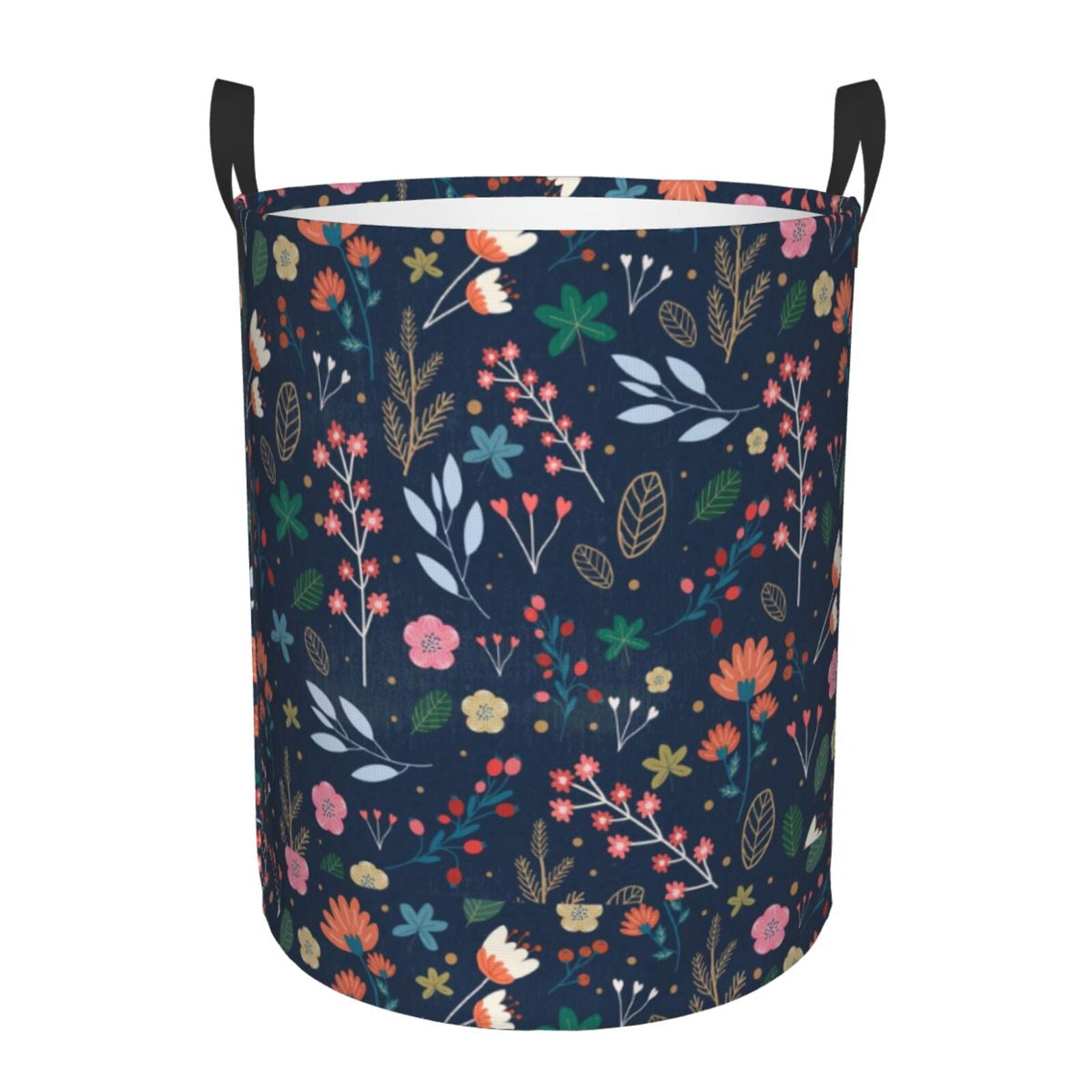 Coaee Colorful Flowers Laundry Basket with Handle, Waterproof Round ...
