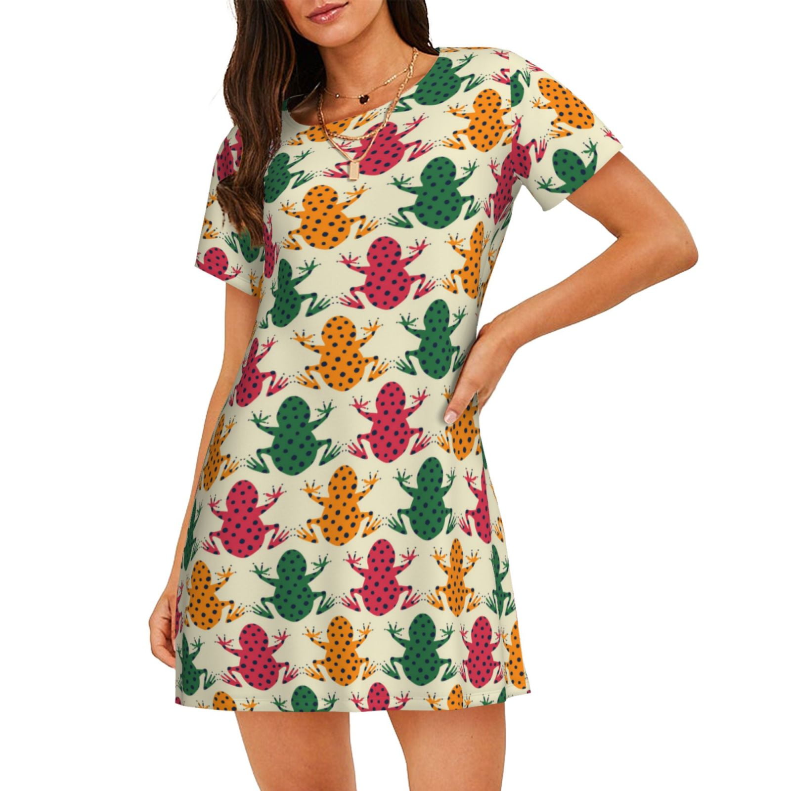 Coaee Colorful Frogs for Women's Short-sleeved Nightdress Casual ...