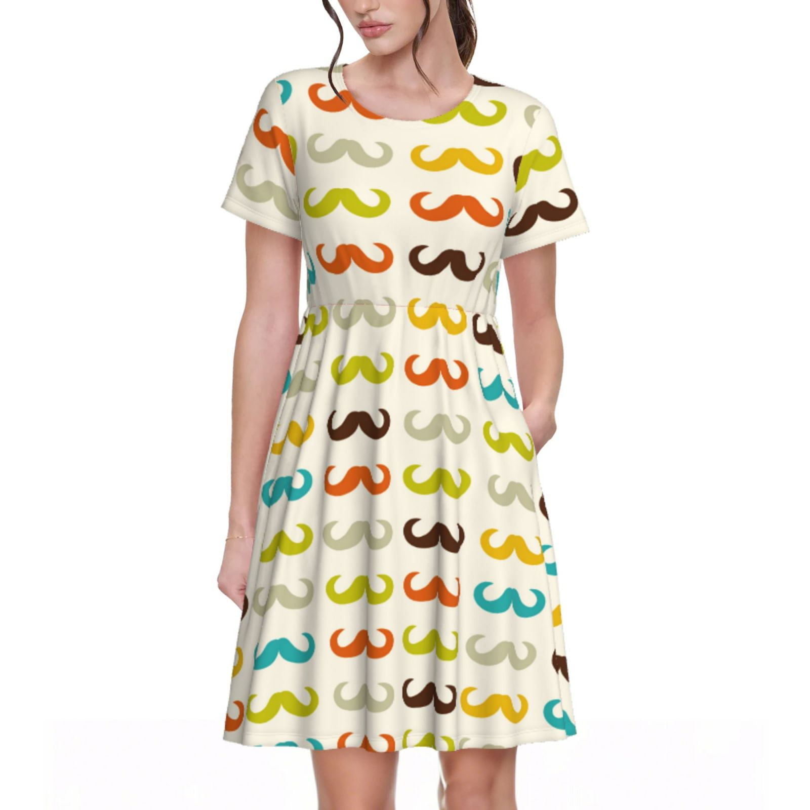 Coaee Colorful Mustache for Casual Dress for Women Short Sleeve Dresses ...