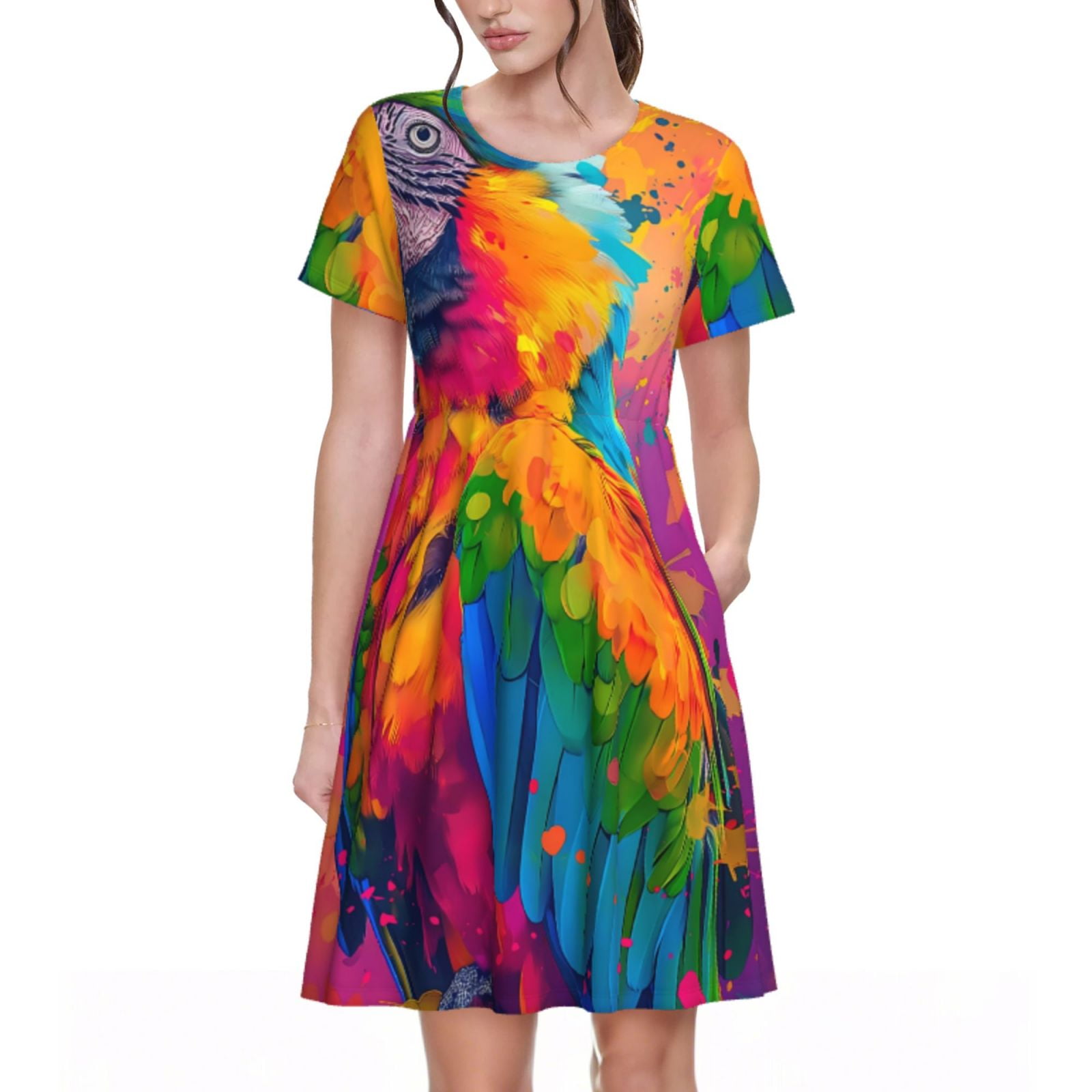 Coaee Colorful Parrot Jungle Dream A for Casual Dress for Women Short ...