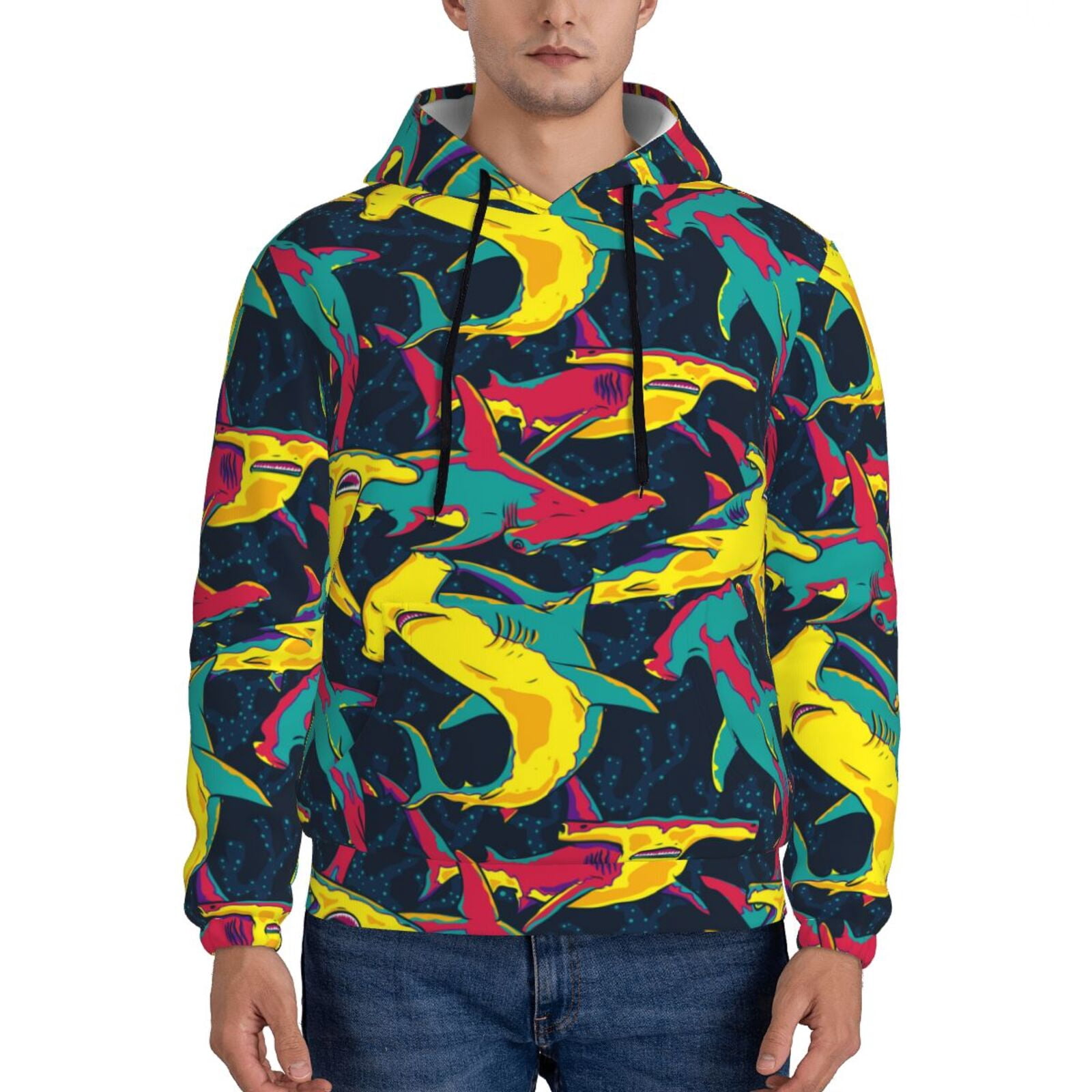 Coaee Colorful Sharks for Adult Hoodie Pullover Sweatshirt for Men ...