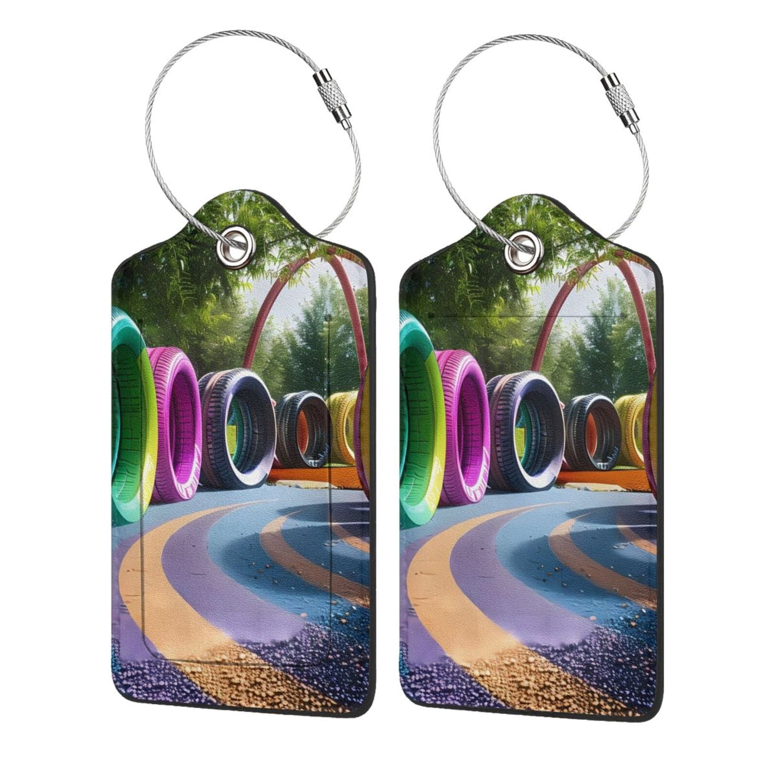 Coaee Colorful Tire Tunnel Park Untethered Leather Luggage Tags for ...