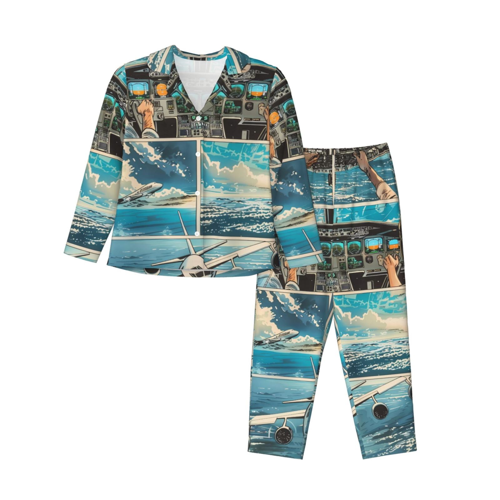 Coaee Comic Airplane Cockpit Illustration for Pajamas for Women Set ...